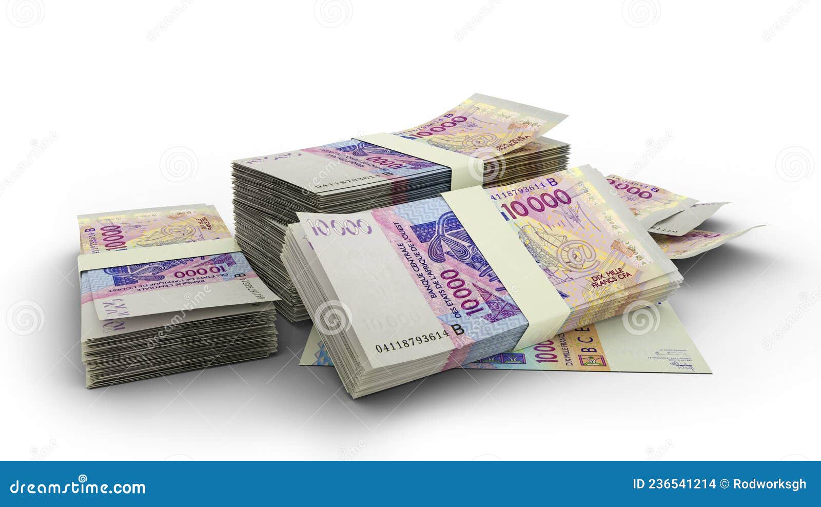 3d Stack Of 10000 West African CFA Notes Isolated On White Background ...