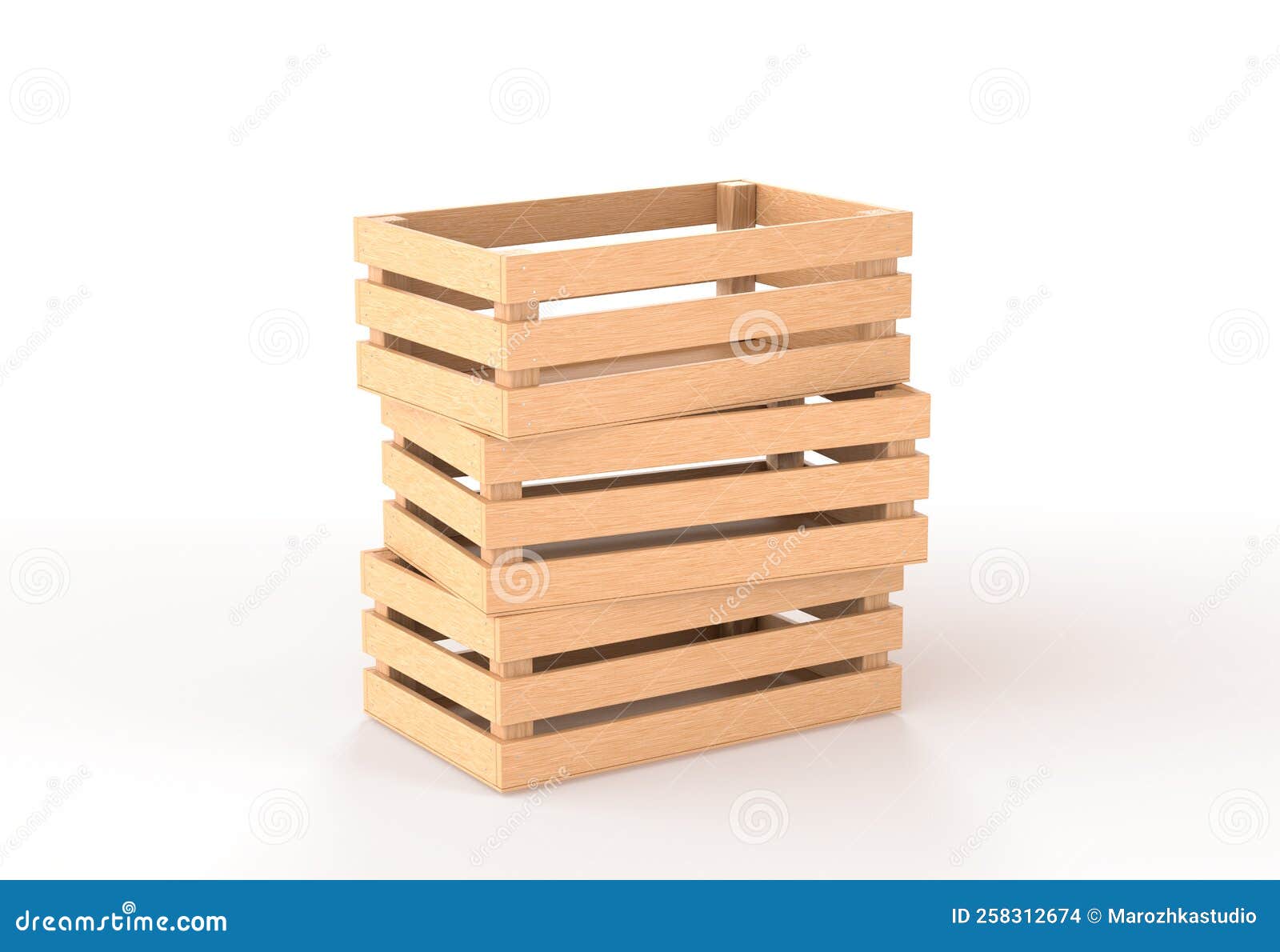 3D Stack of Wooden Boxes Angle View. Pile Blank Rectangular Crates ...