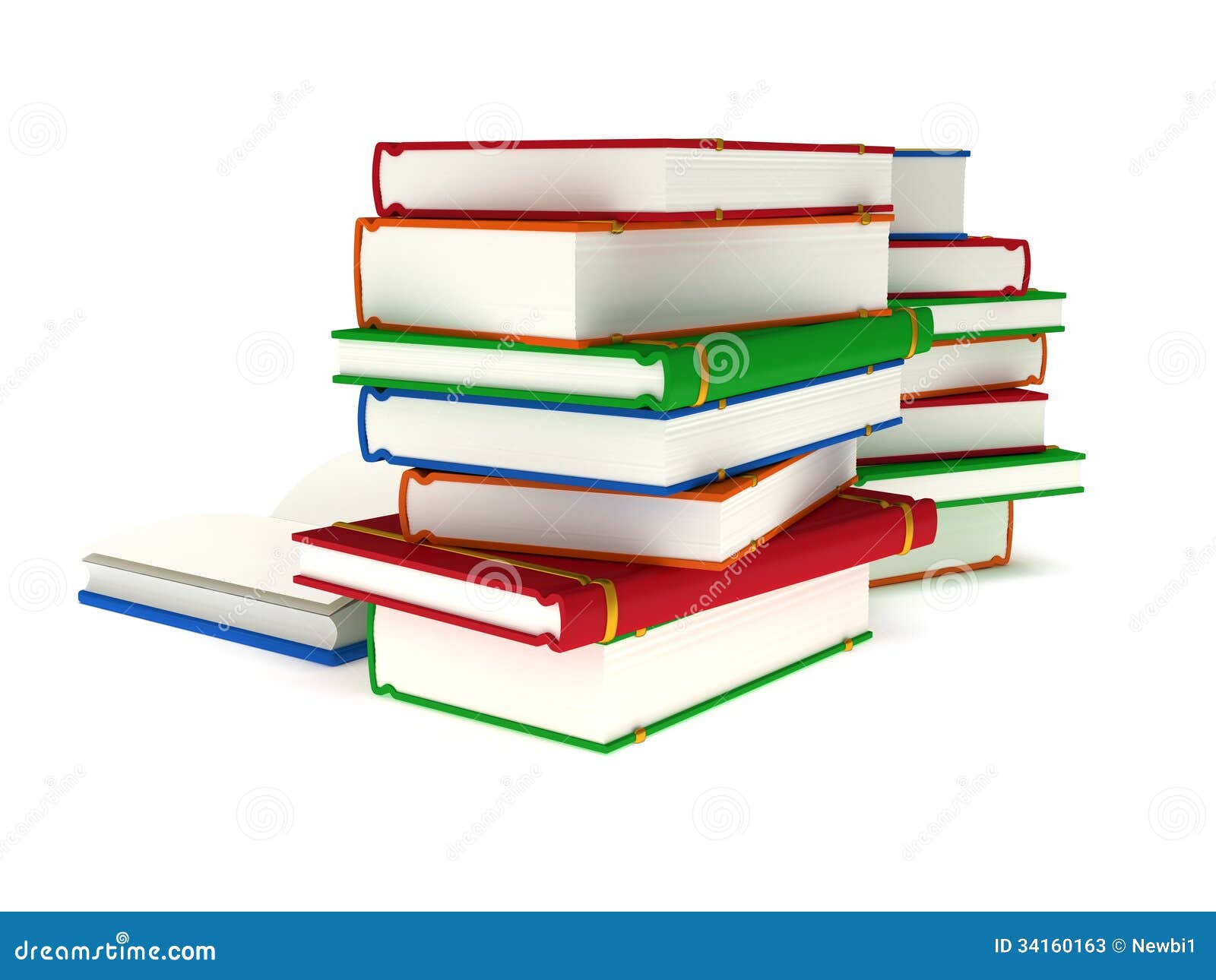 3d Stacks of Books and Open Book on White Back Stock Illustration ...