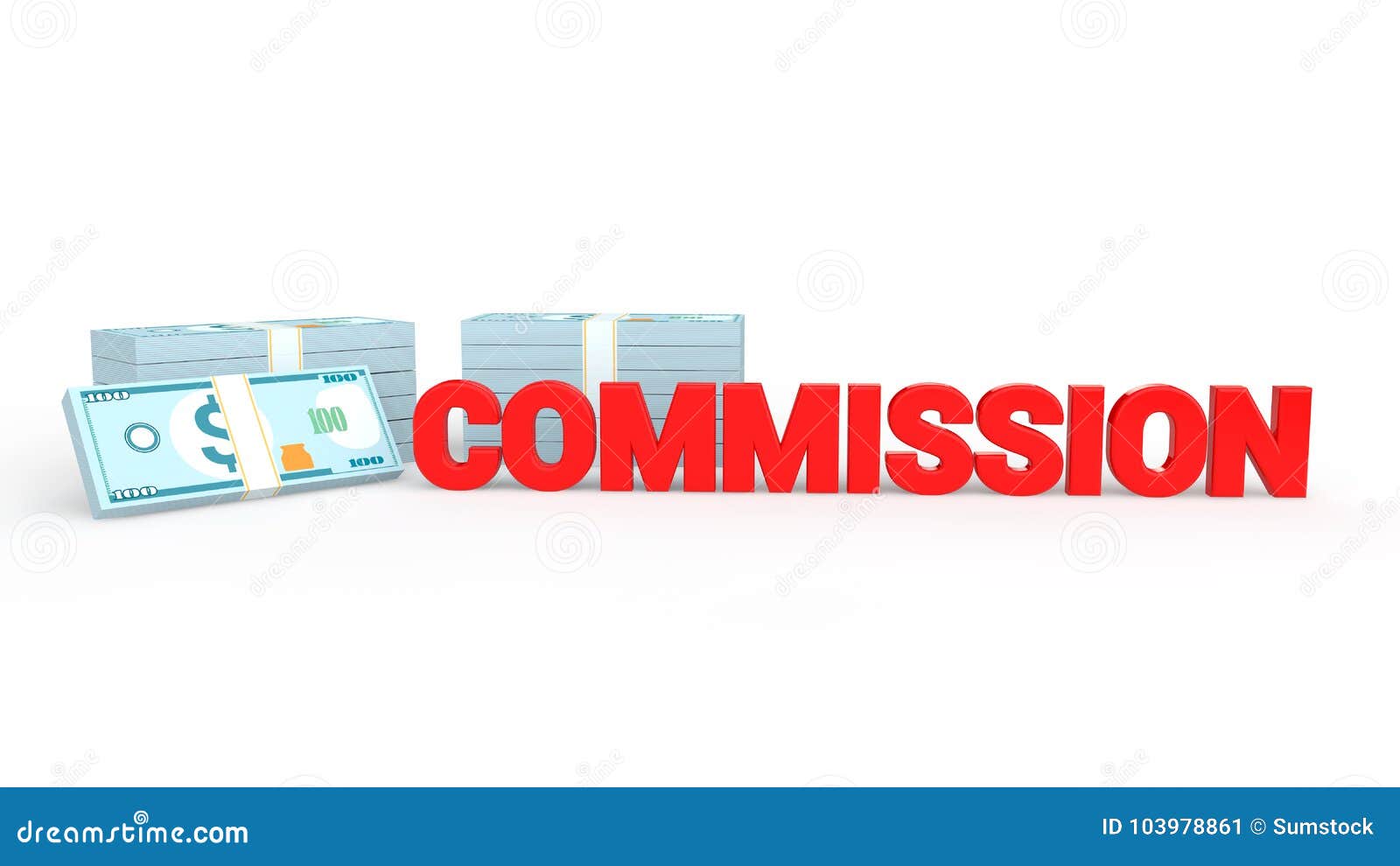 3D Stacks of Money and Word `Commission` Stock Illustration ...