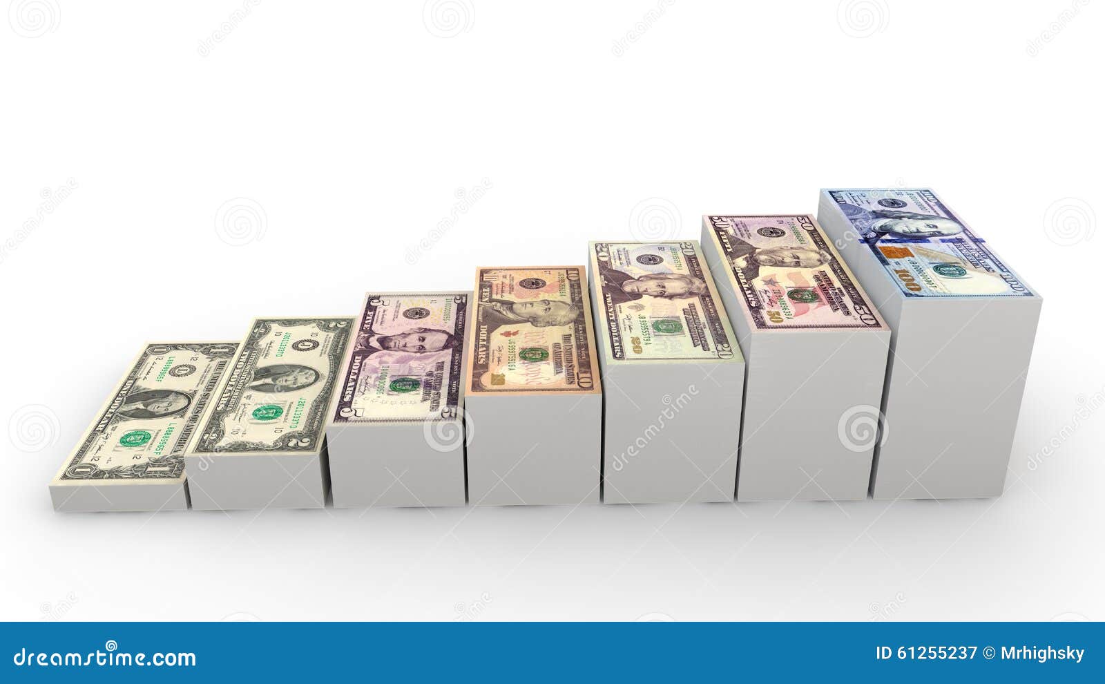 3d Stacks of US Dollar Notes Stock Illustration - Illustration of paper ...