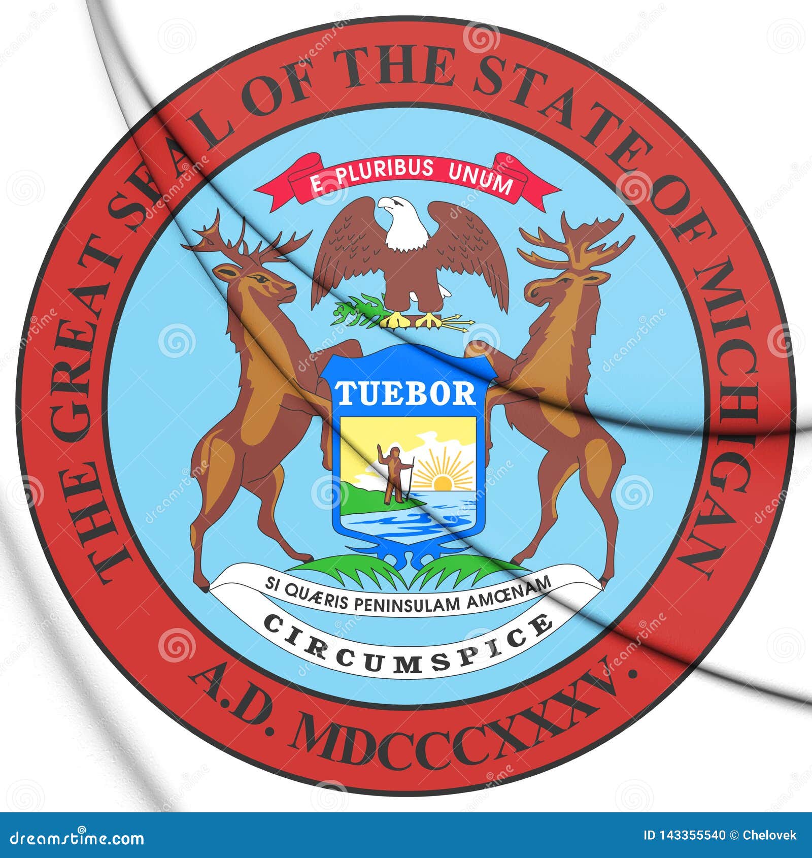 3D State Seal of Michigan, USA. Stock Illustration - Illustration of ...