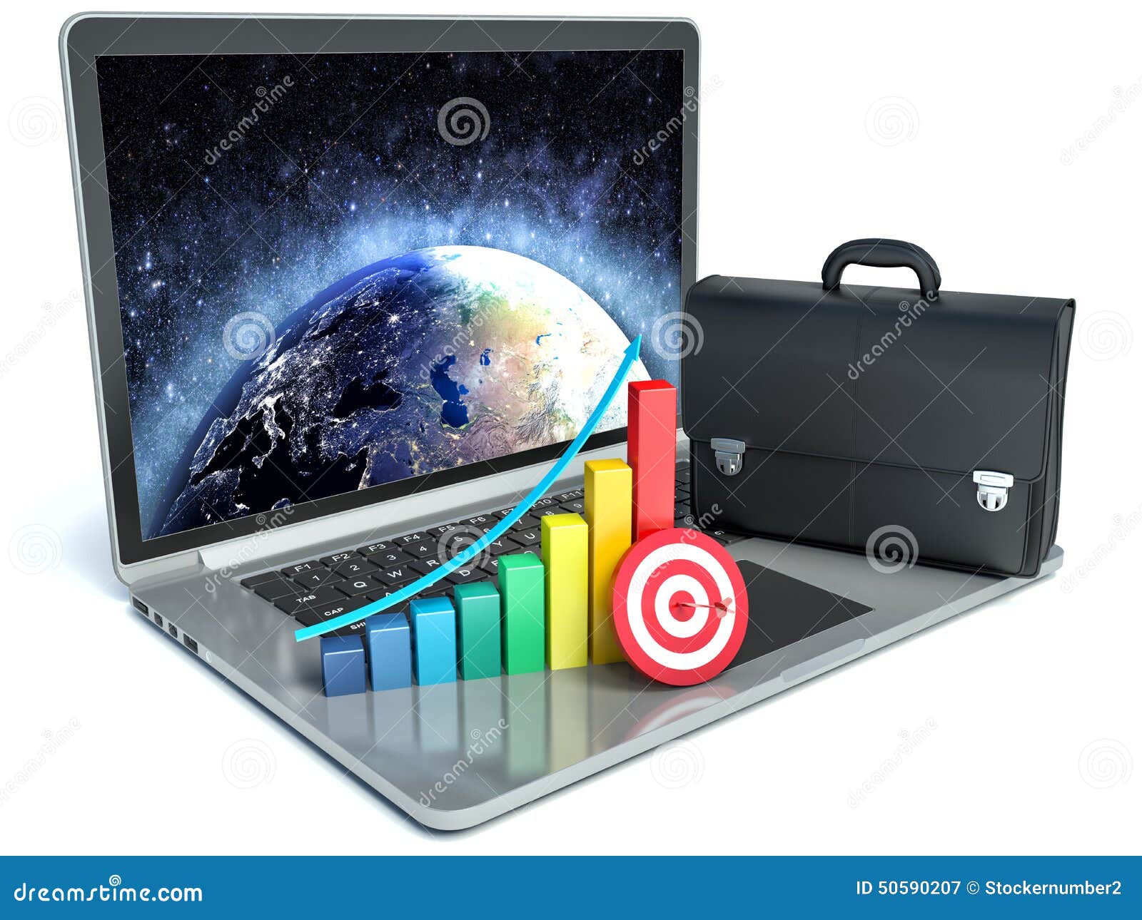 3d statistics on laptop stock illustration. Illustration of accounting ...