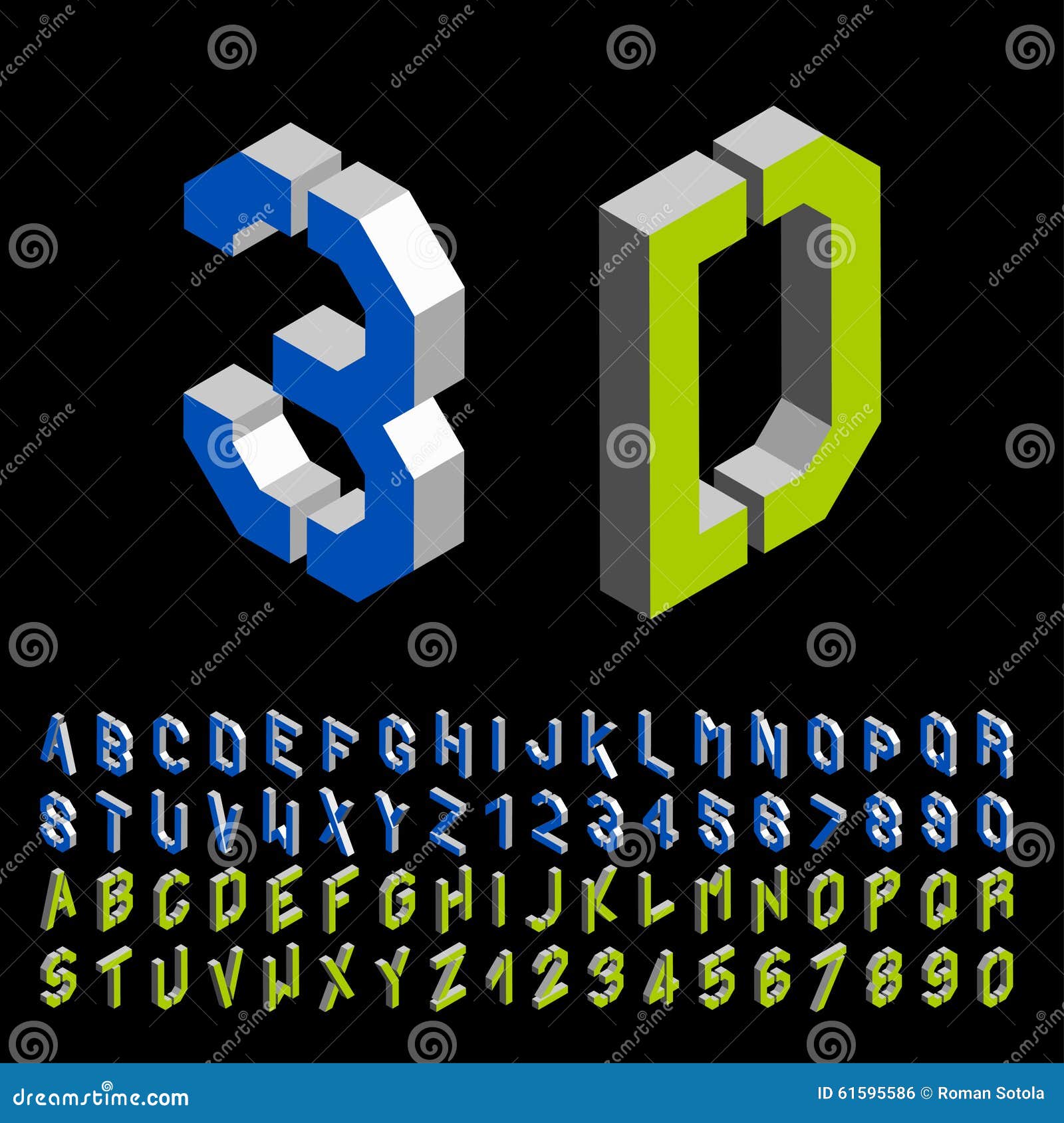 3D Stencil Angular Isometric Font Alphabet Stock Vector - Illustration ...