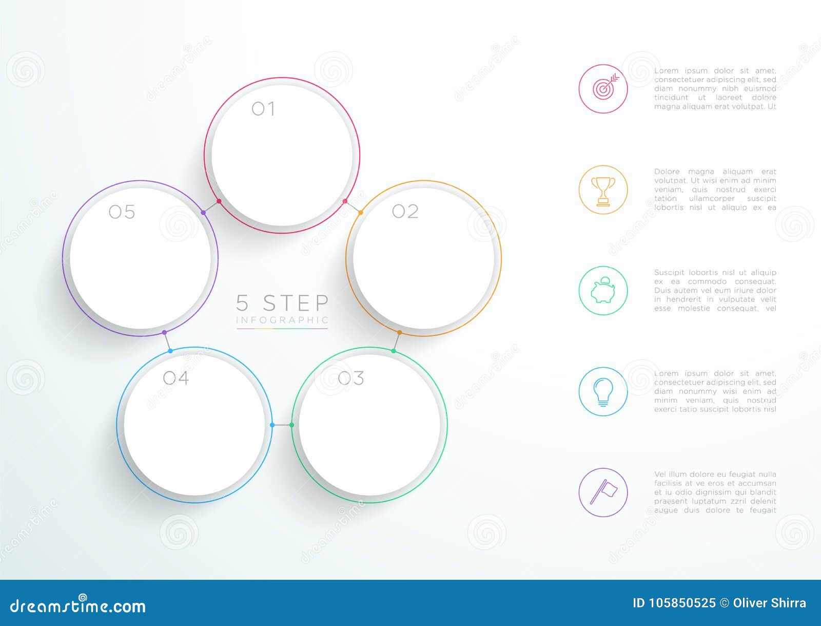 Infographic Simple White 5 Step Connected Circles Stock Vector ...