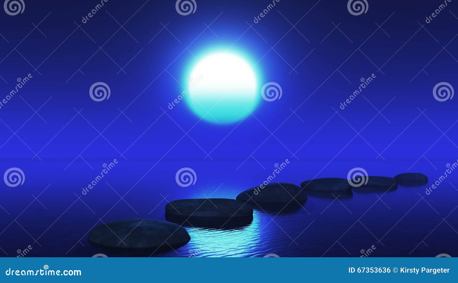 3D Stepping Stones in Ocean at Night Stock Illustration - Illustration ...