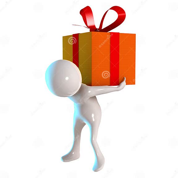 3D Stickman with Present Gift Stock Illustration - Illustration of ...