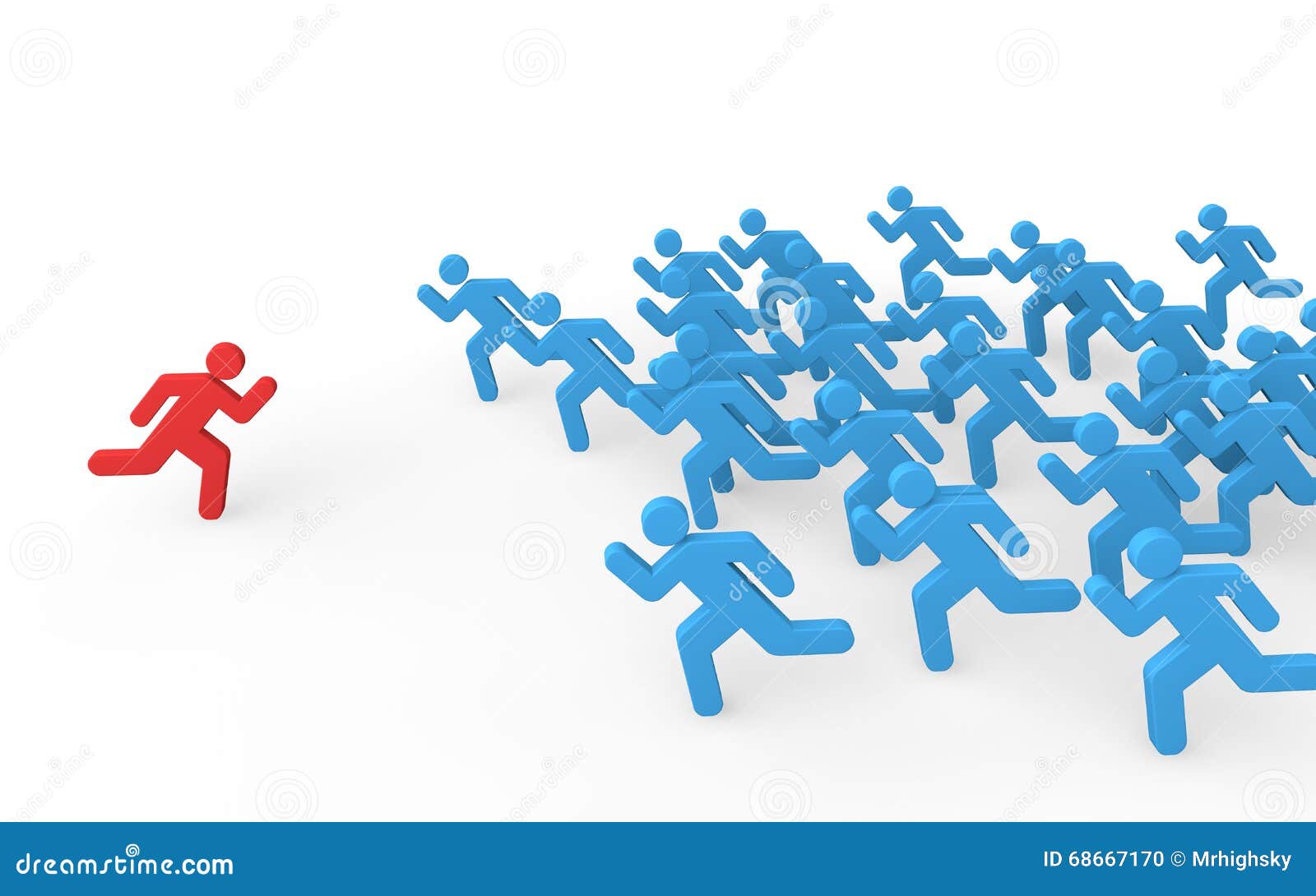 3d Stick Man Running In Opposite Direction To The Crowd Stock ...