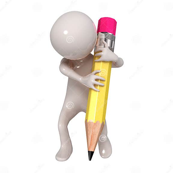 3D Stickman with a pencil stock illustration. Illustration of symbol ...