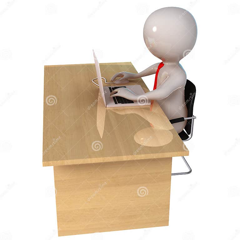 3D Stickman Working with Laptop Stock Illustration - Illustration of ...