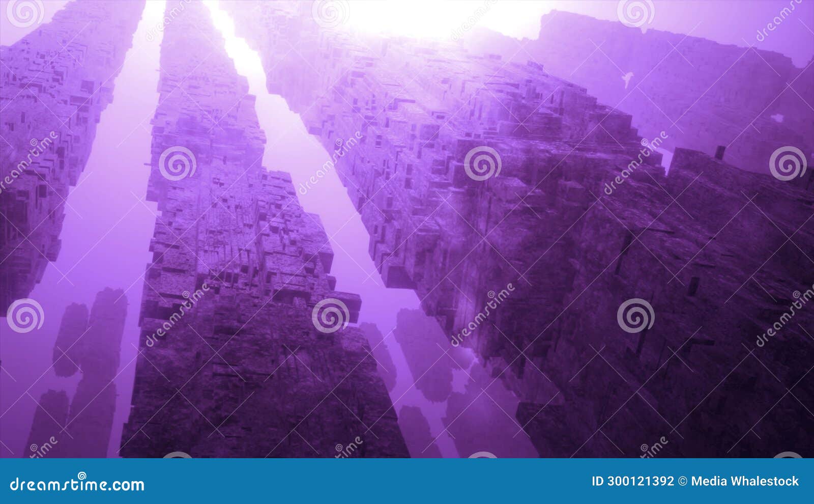 3d Stone Pillars in Space. Motion. Large-scale Stone Pillars are Flying ...