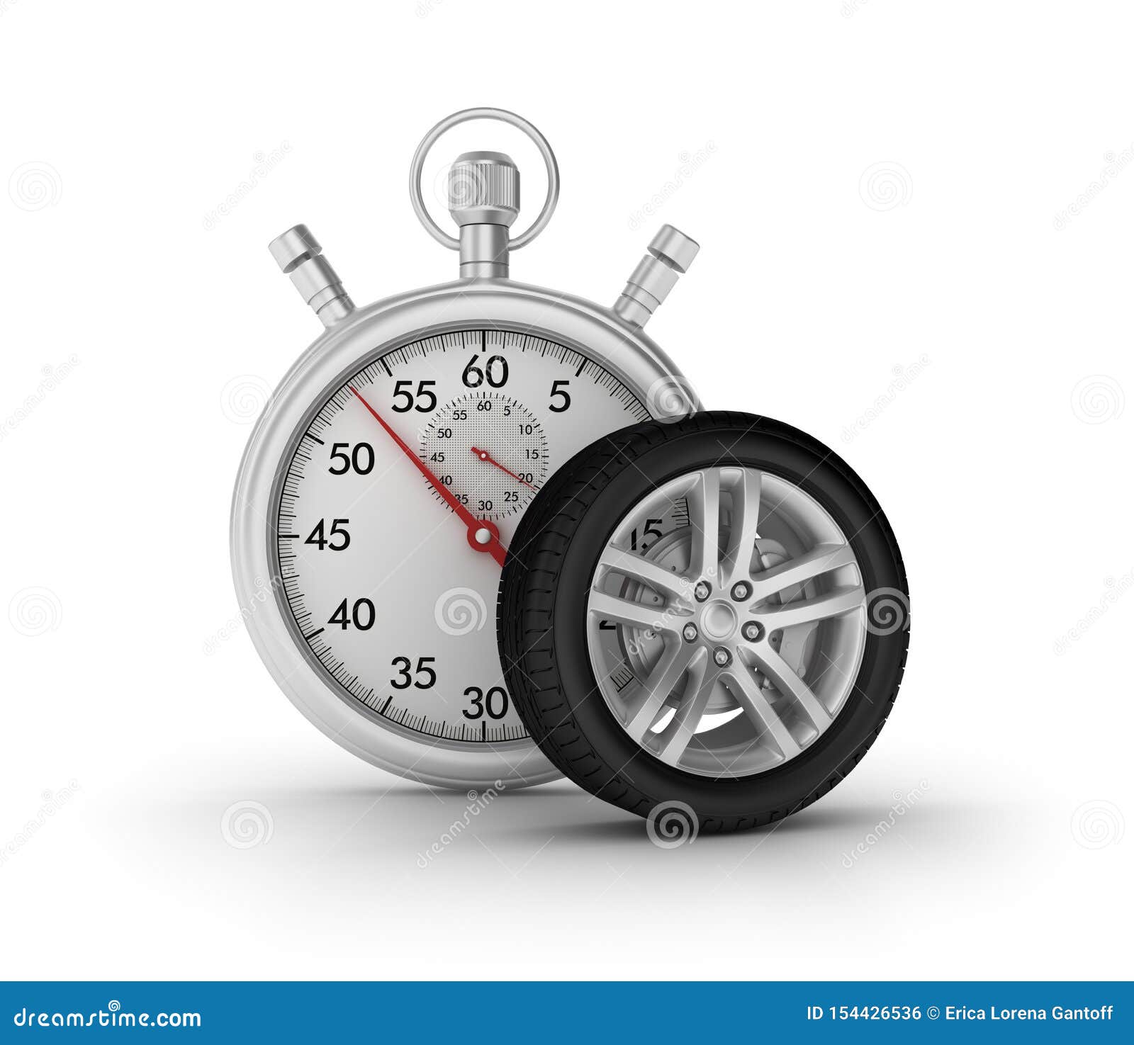 3D Stopwatch with Car Wheel Stock Illustration - Illustration of timer ...