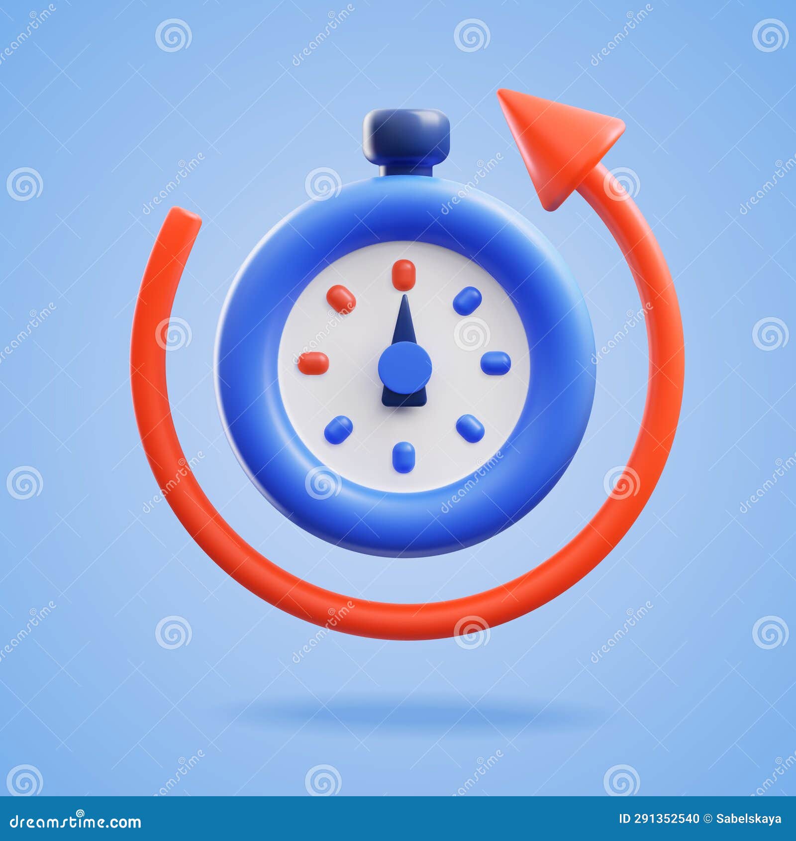 3D Stopwatch with Red Arrow, Blue Timer with Button, Vector Realistic ...