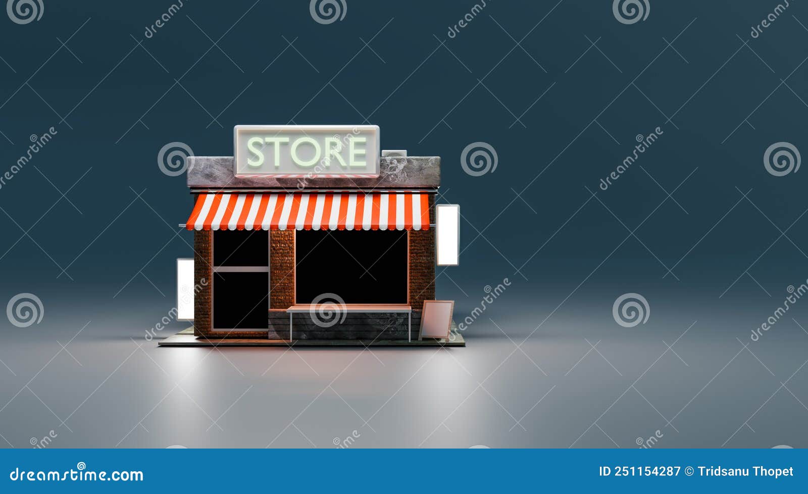 3D Store Front Design at Night Scene Stock Illustration - Illustration ...