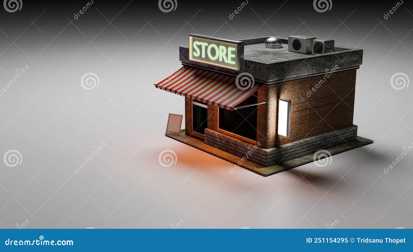 3D Store Front Mock Up Design at Night Scene Stock Illustration ...