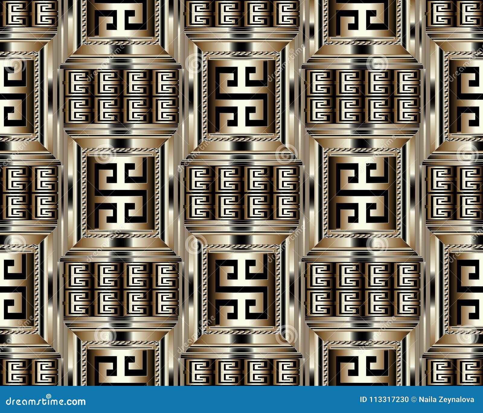 3d Striped Greek Key Meander Seamless Pattern. Vector Abstract G Stock ...