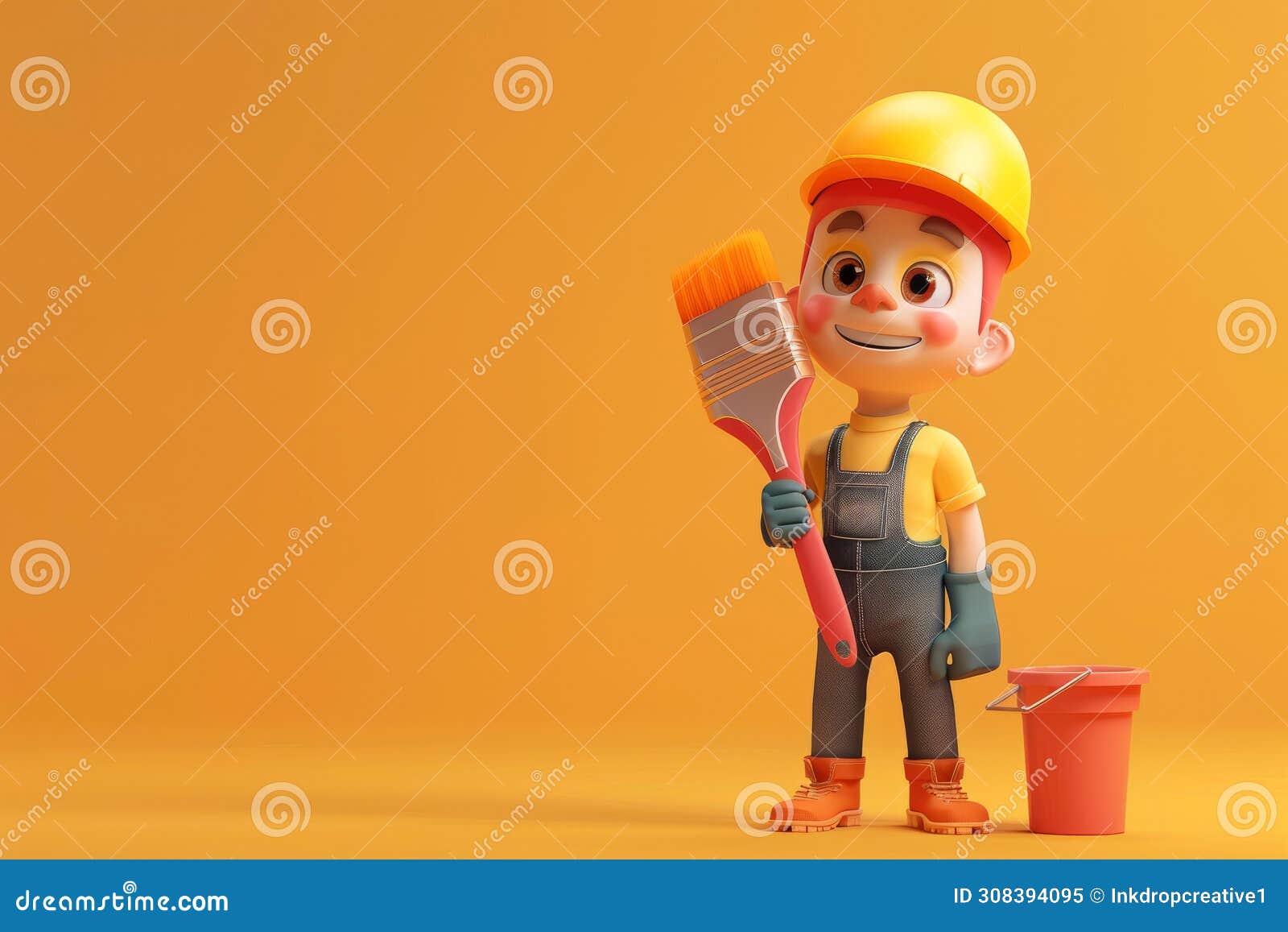3D Style Cute Cartoon Character of a Painter and Decorator Holding a ...