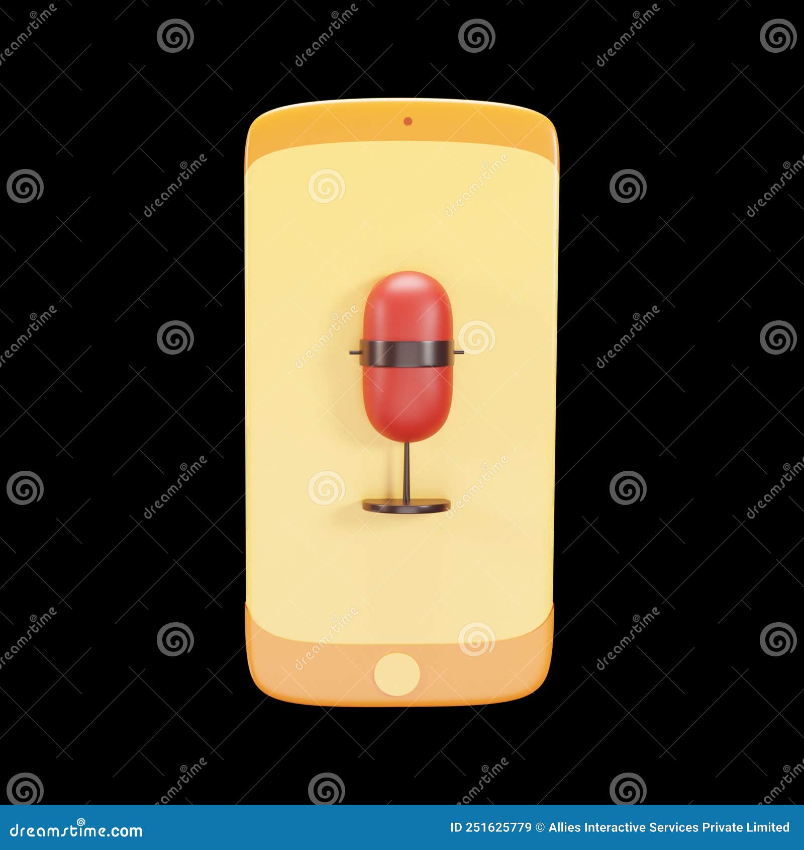 3D Style Mic in Smartphone Screen Icon Over Black Stock Illustration ...