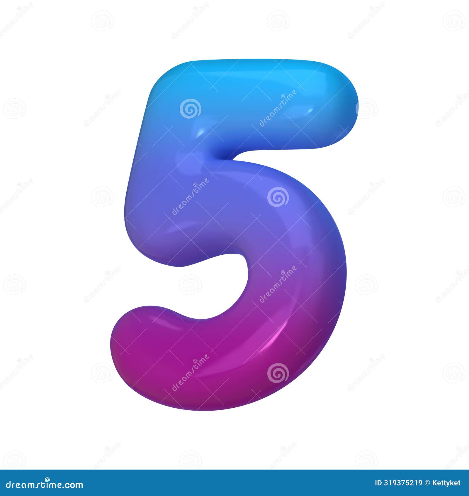 3D Style Number 5. Rendered Digit Five Illustration in Gradient Blue ...