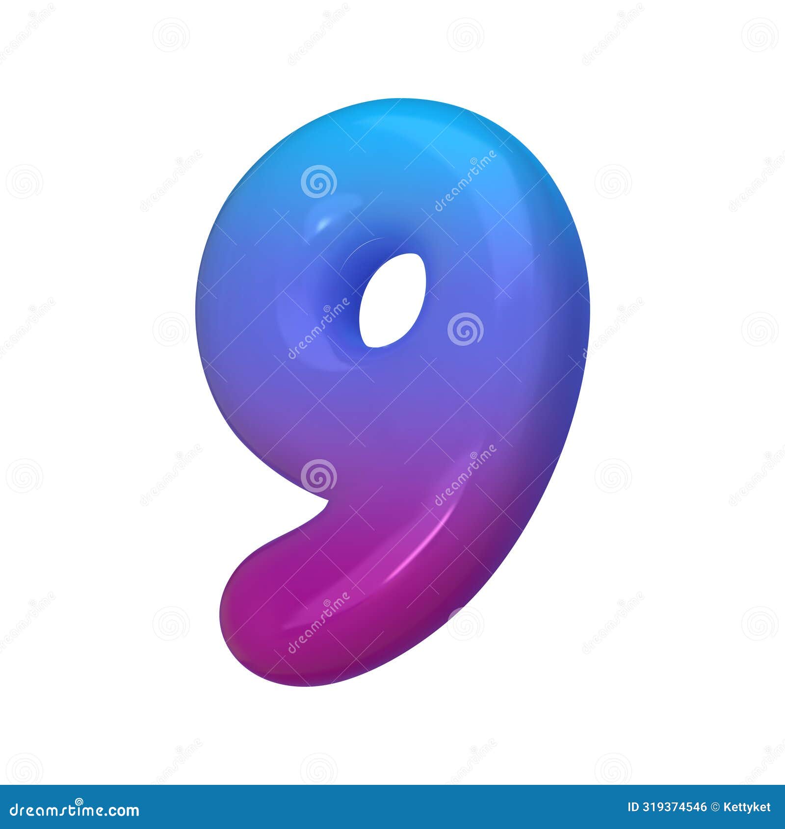 3D Style Number 9. Rendered Digit Nine Illustration in Gradient Blue ...