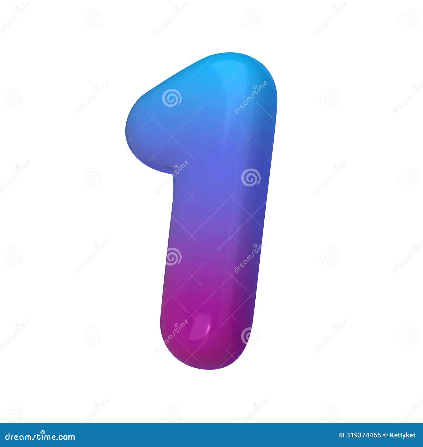 3D Style Number 1. Rendered Digit One Illustration in Gradient Blue and ...