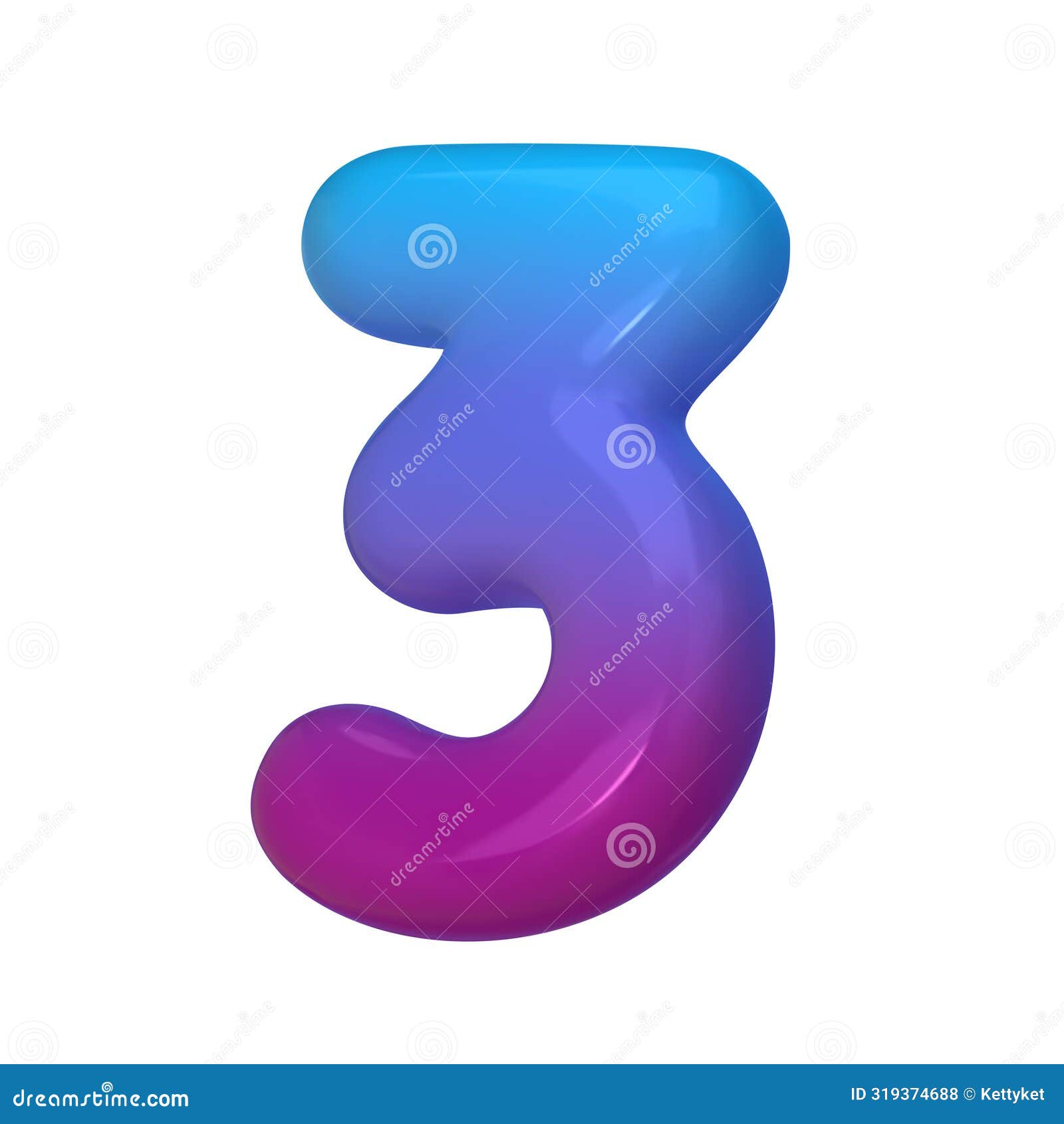 3D Style Number 3. Rendered Digit Three Illustration in Gradient Blue ...