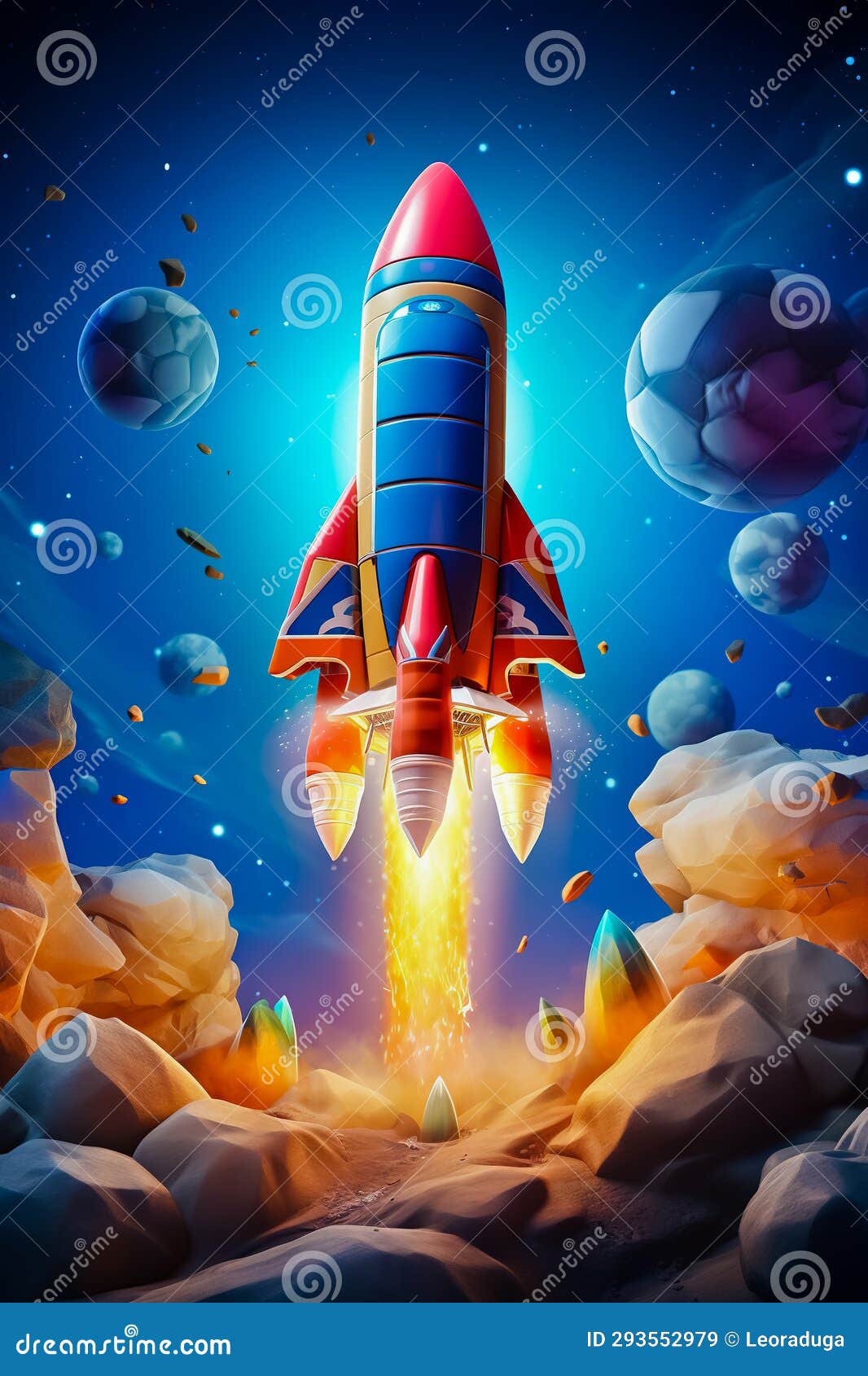 A 3D Style Rocket Flying between Planets Stock Image - Image of science ...