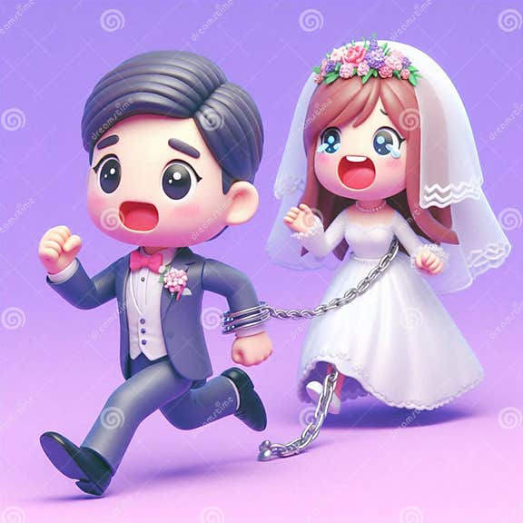 3d Style Scared Chained Groom Running from Bride Commitment Phobia ...
