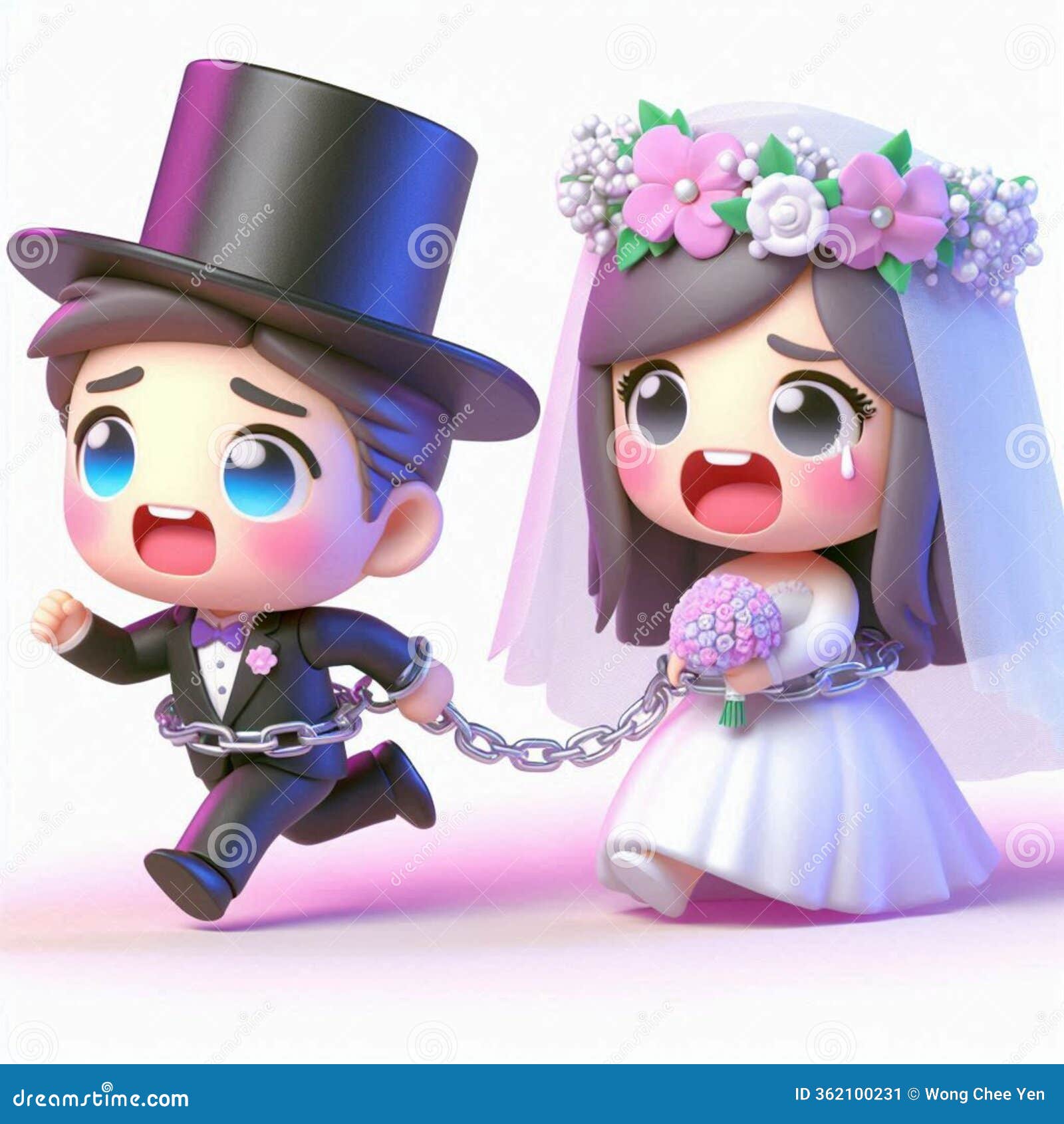 3d Style Scared Chained Groom Running from Bride Commitment Phobia ...
