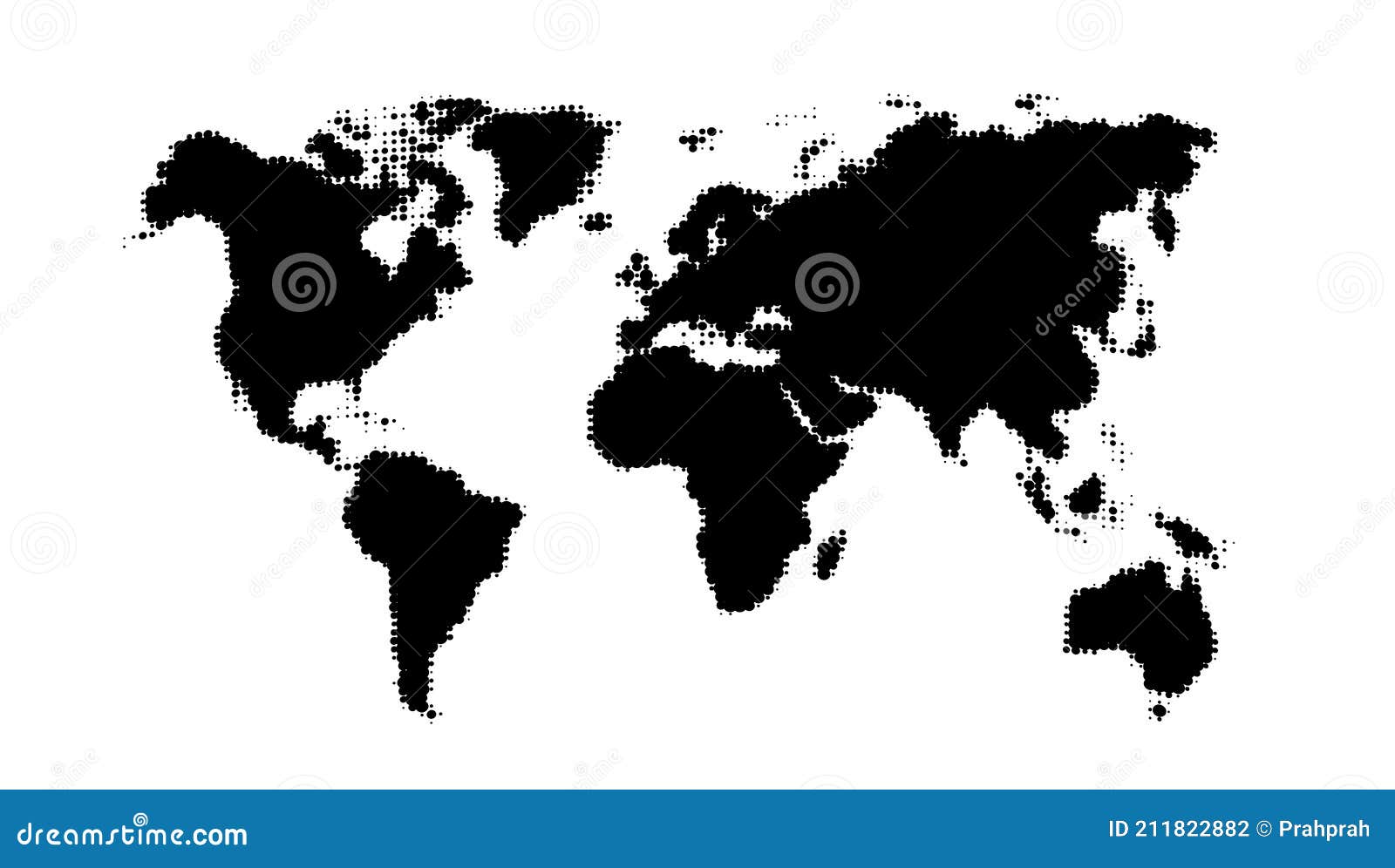 2D Stylized Black Halftone Pattern World Map Stock Vector ...