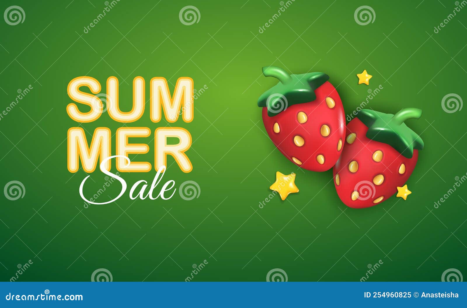 3d Summer Design with Strawberry. Summer Holidays Concept. Stock Vector ...