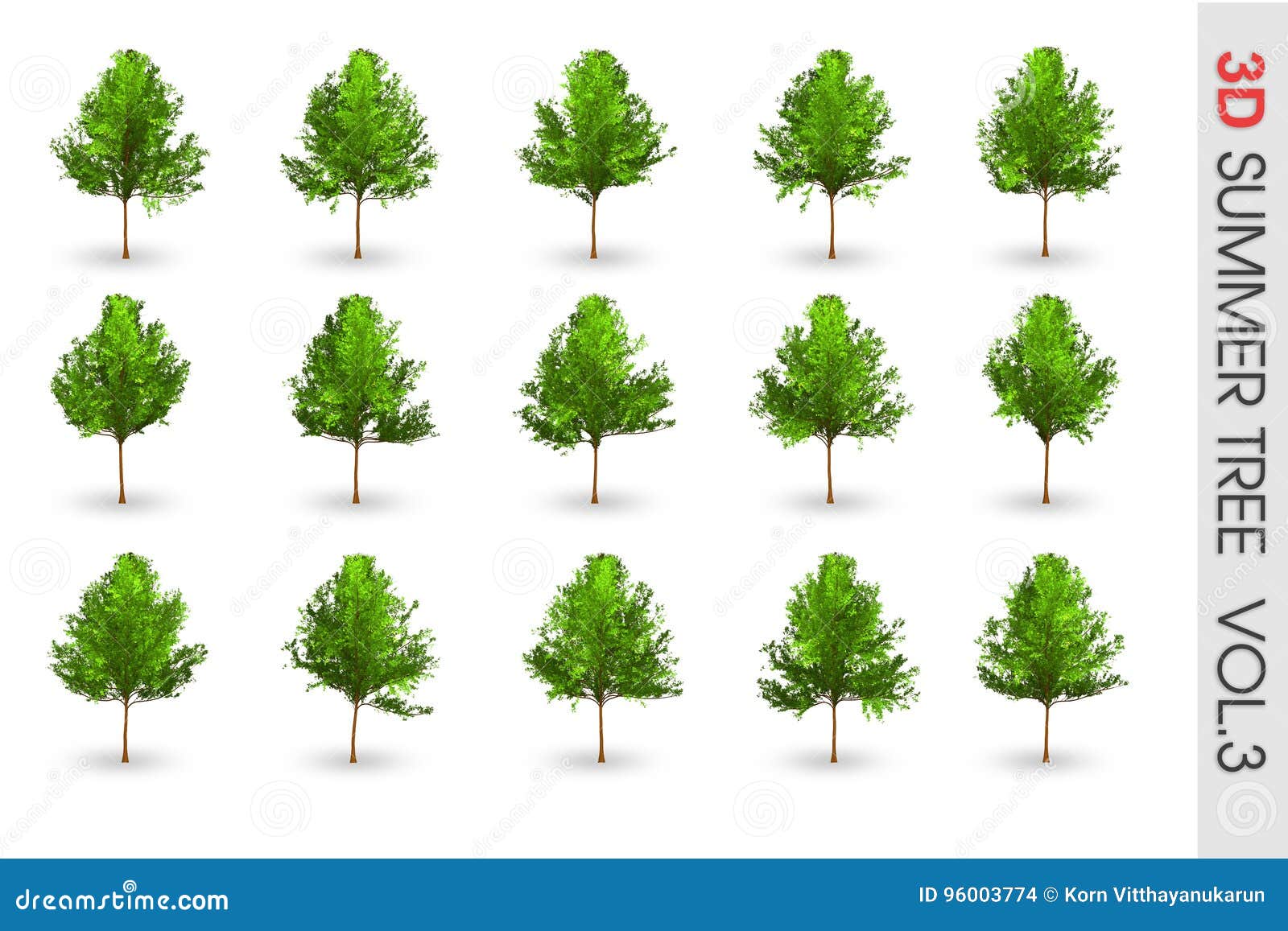 3D Summer Set Tree Collection Object Isolated Stock Illustration ...
