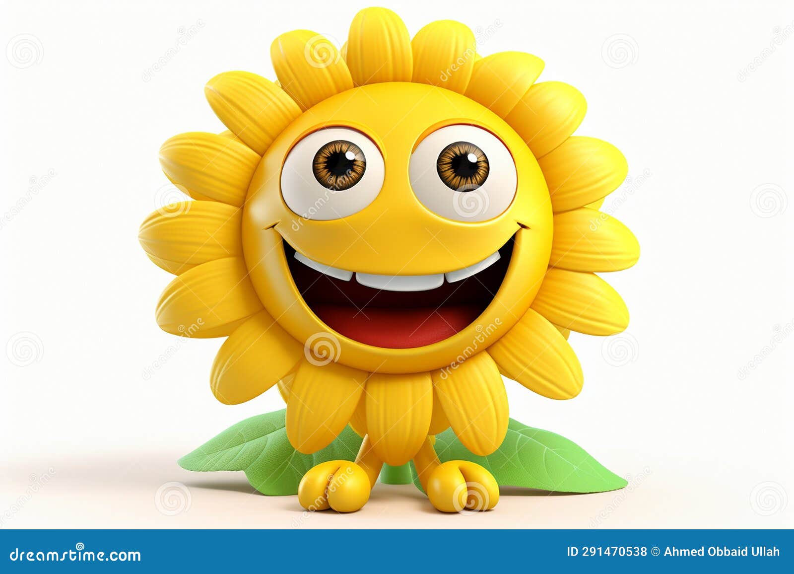 3D Sunflower Cartoon Character Beams with Joy Stock Illustration ...