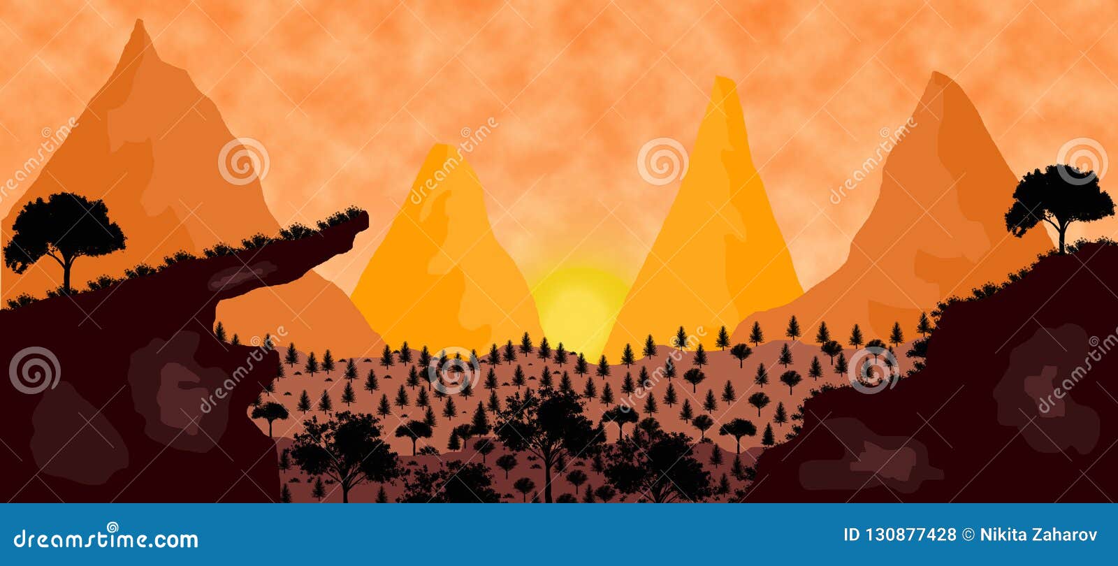 2D Sunset illustration stock illustration. Illustration of orange ...