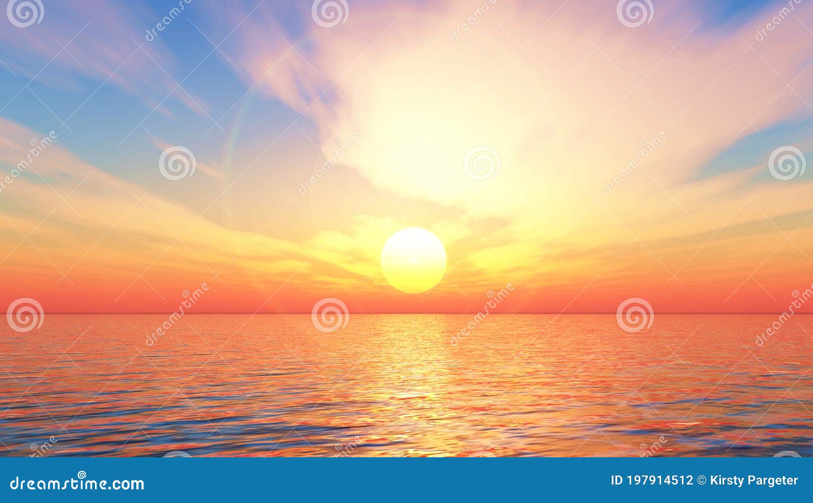 3D sunset ocean landscape stock illustration. Illustration of sunrise ...