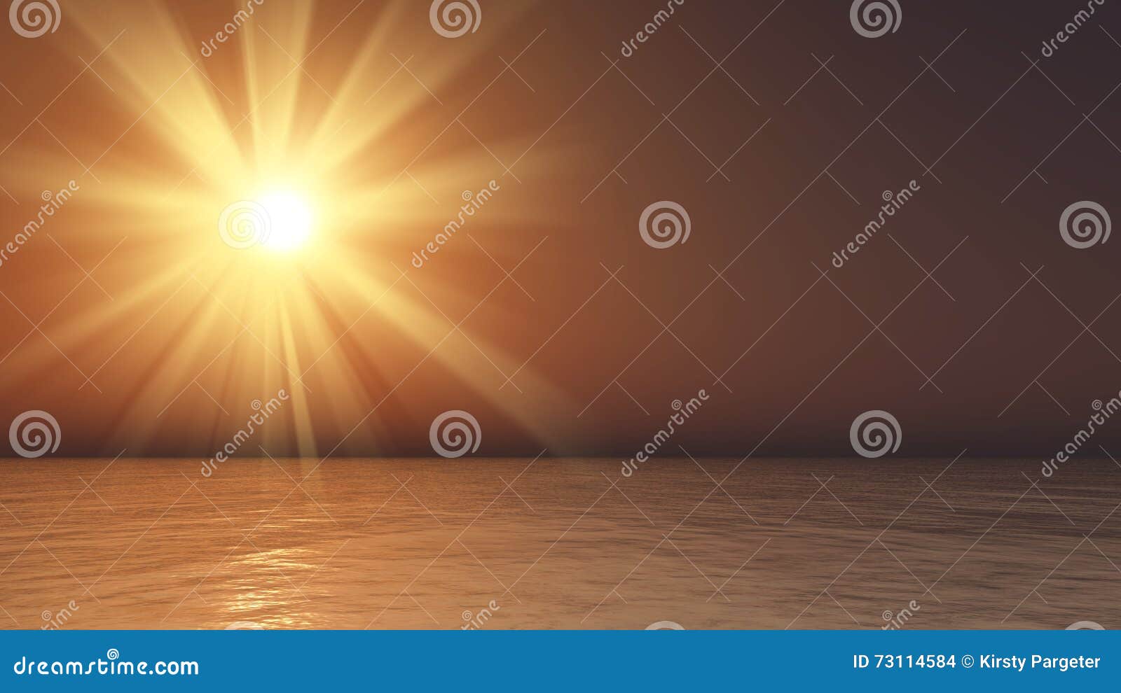 3D sunset ocean landscape stock illustration. Illustration of vintage ...
