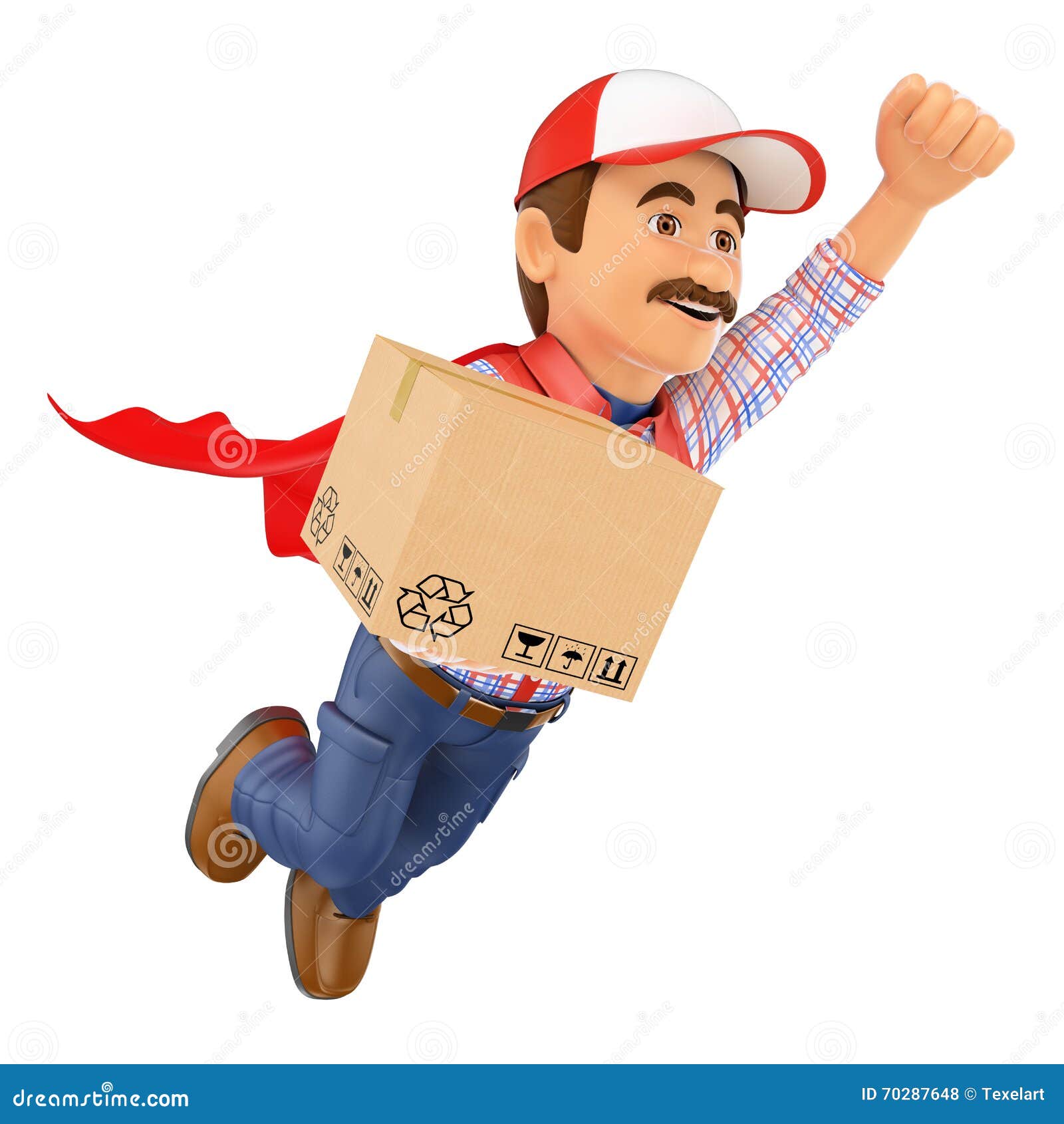 3D Super Delivery Man with a Box Stock Illustration - Illustration of ...