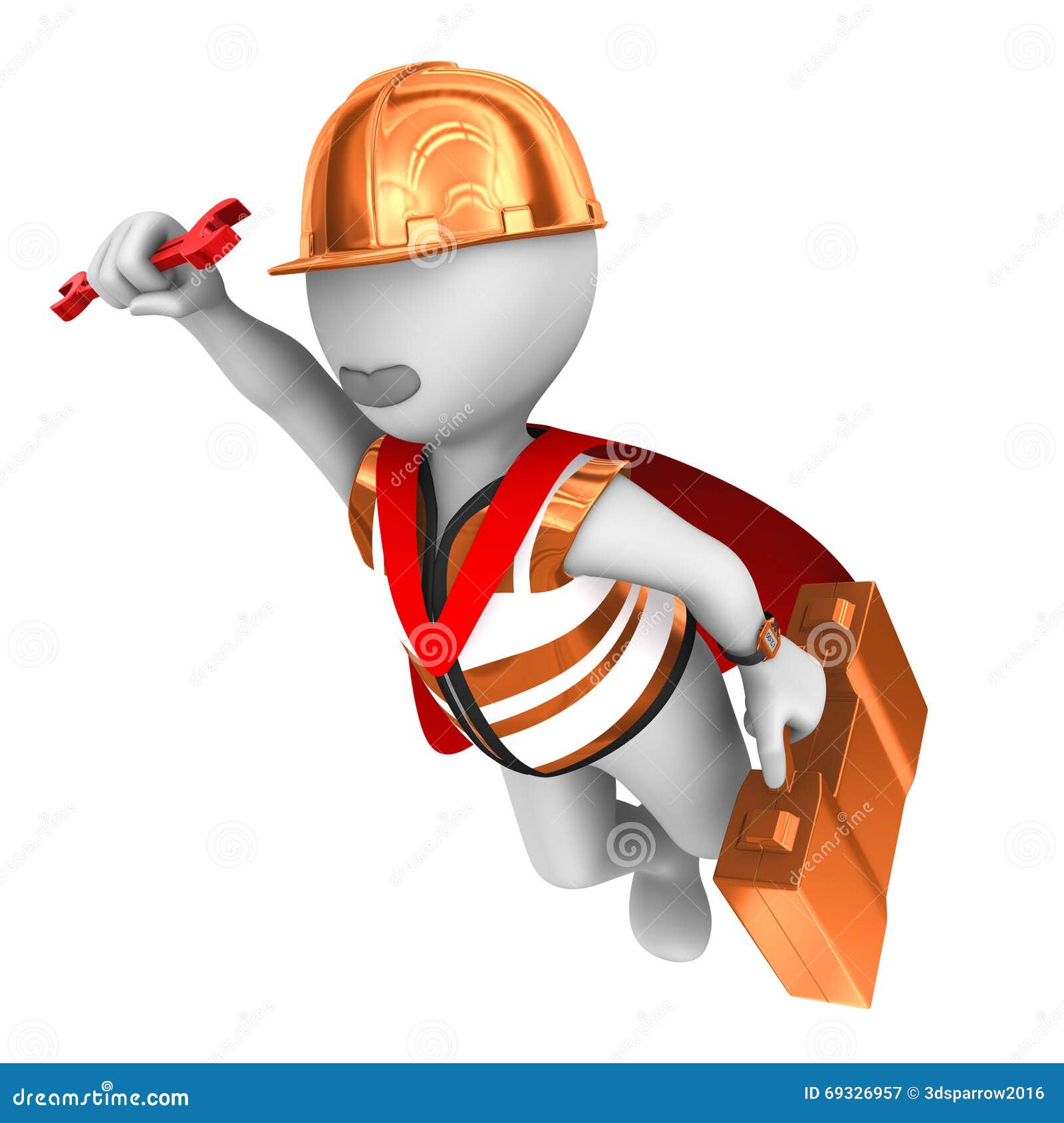 3d Super Worker with Wrench. Stock Illustration - Illustration of ...