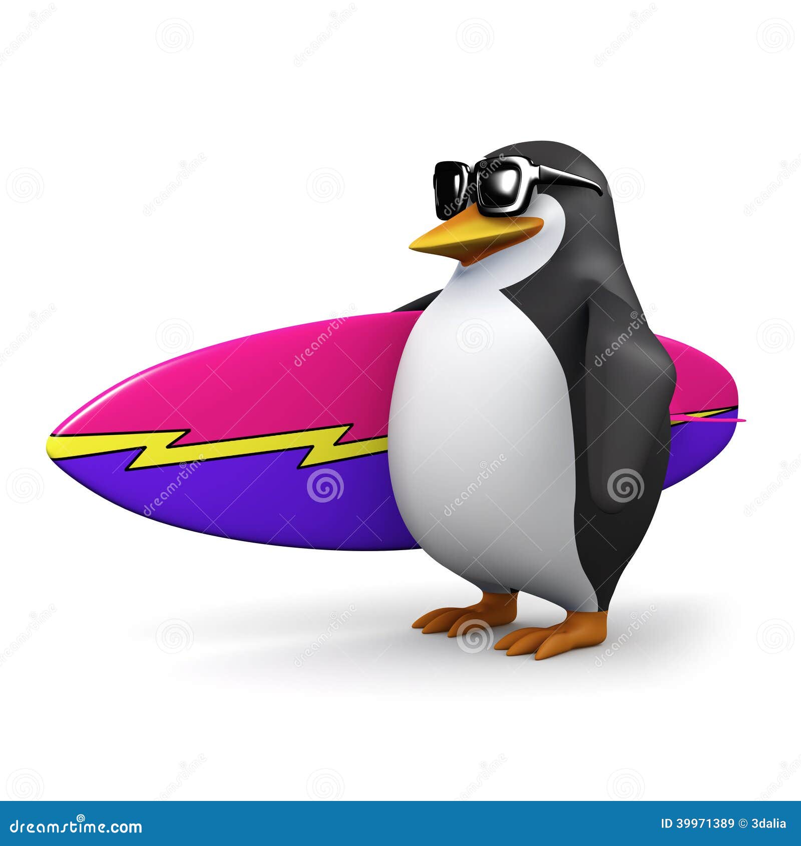 3d Surfer Penguin Stock Illustration - Image: 39971389