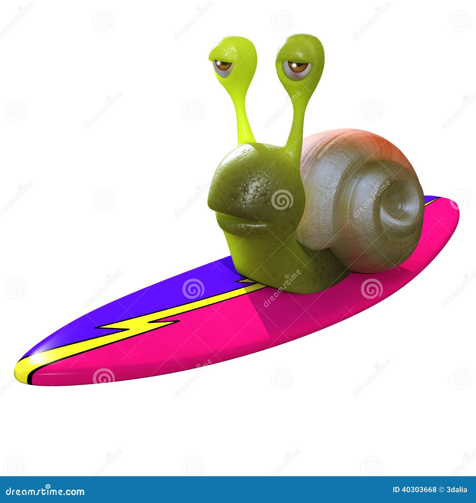 3d Surfing snail stock illustration. Illustration of cute - 40303668