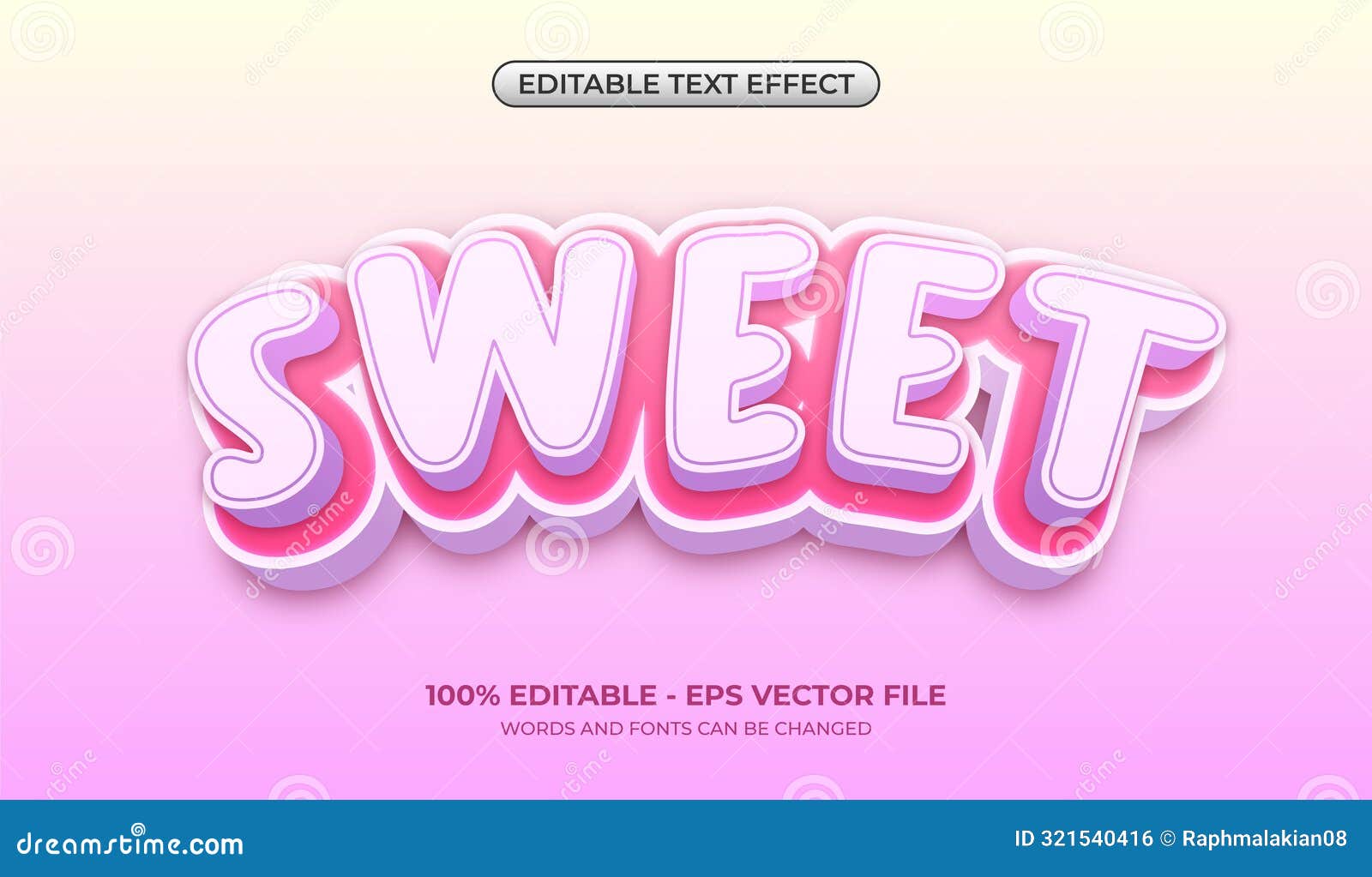 3D Sweet Pink Text Effect. Editable Cute Baby Comic Cartoon Text Effect ...