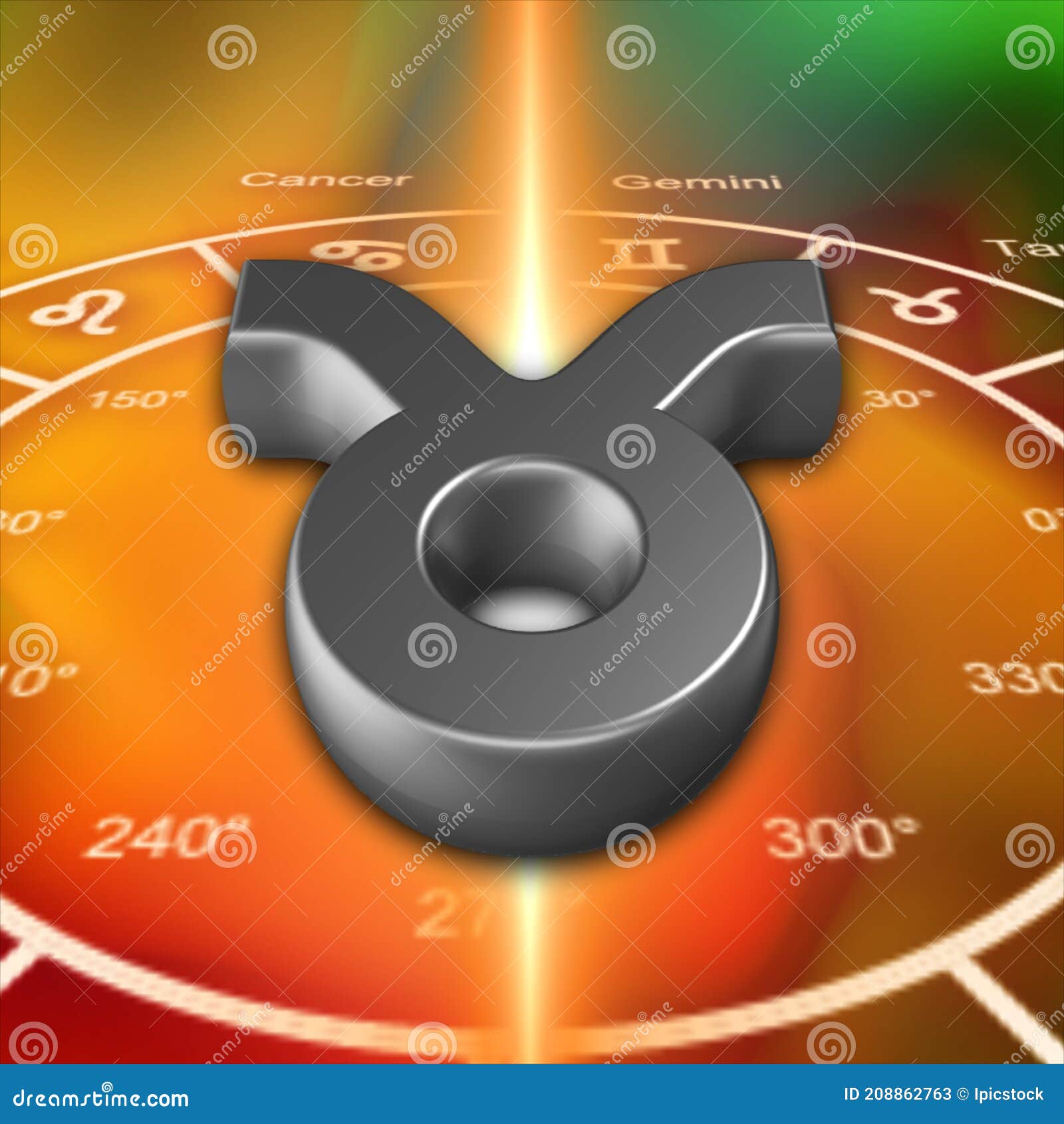 3D Symbols of Zodiac Sign Taurus and Horoscope Wheel on the Orange ...