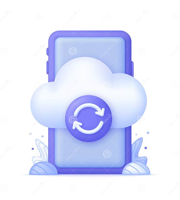 3D Synchronization Cloud Icon on Phone. Cloud Computing or Refresh, Restart, Reset Symbol. Data ...