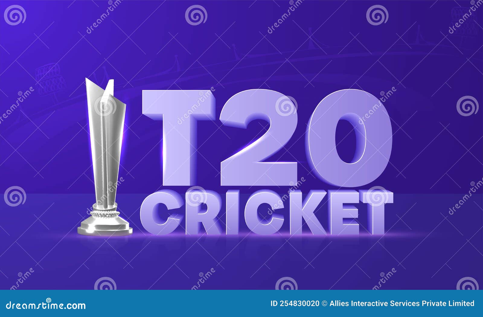 3D T20 Cricket Font with Silver Trophy Cup on Blue Stock Illustration ...