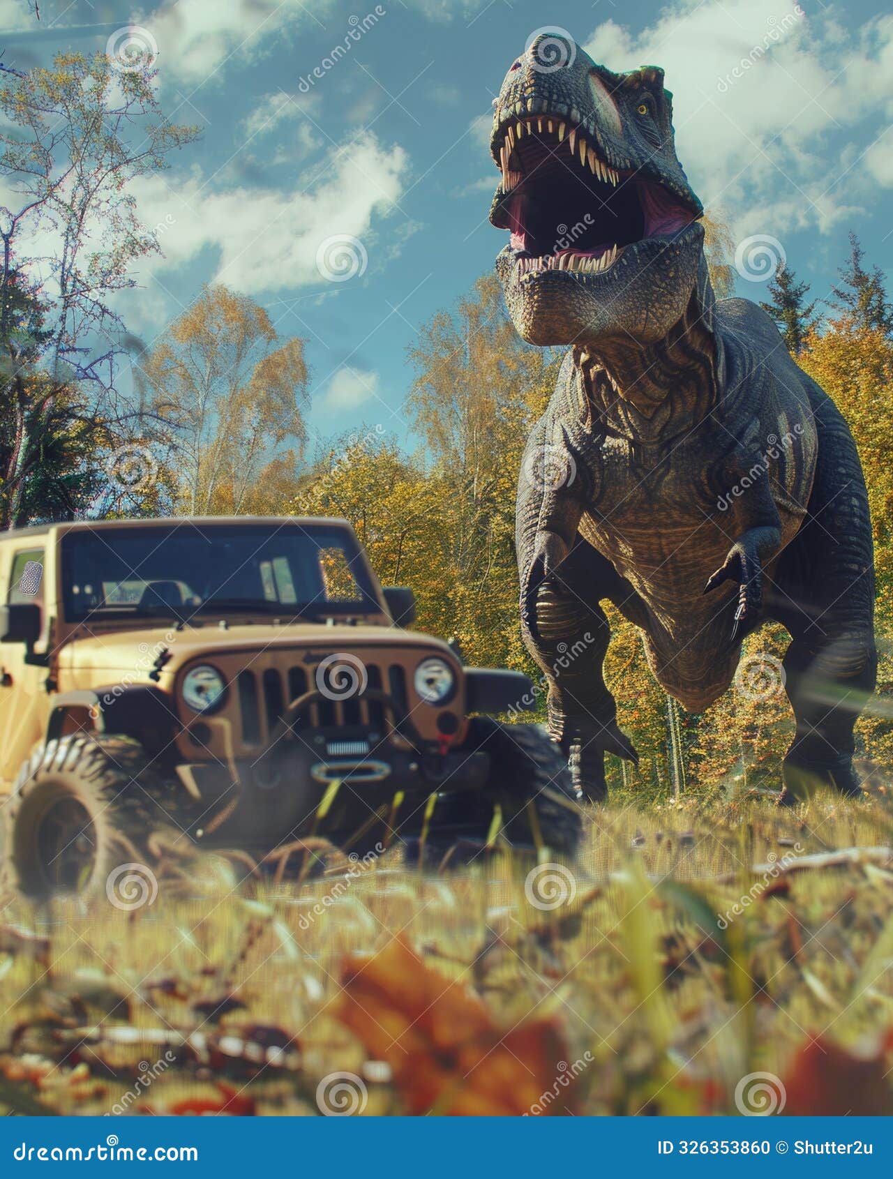 A 3D TRex Chasing a 3D Jeep Stock Illustration - Illustration of ...