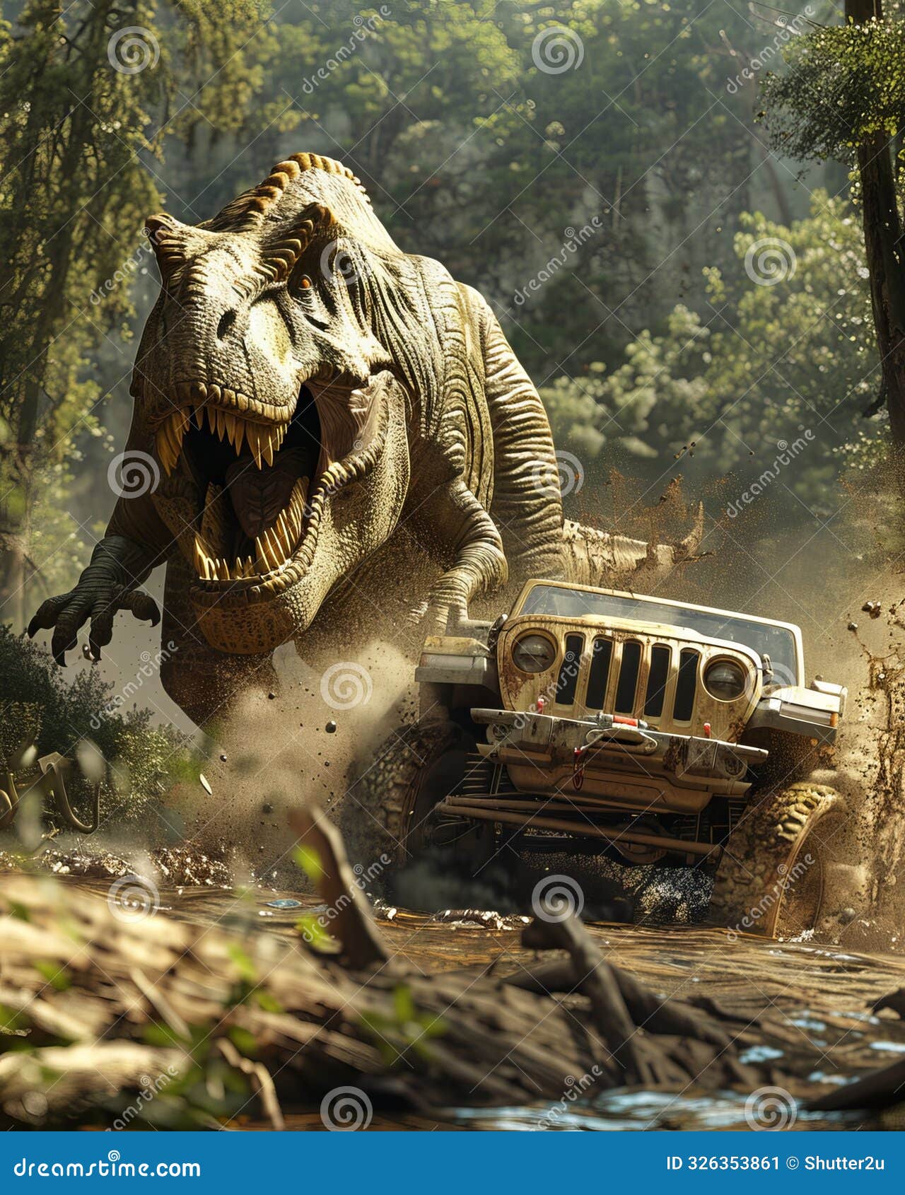 A 3D TRex Chasing a 3D Jeep Stock Illustration - Illustration of ...
