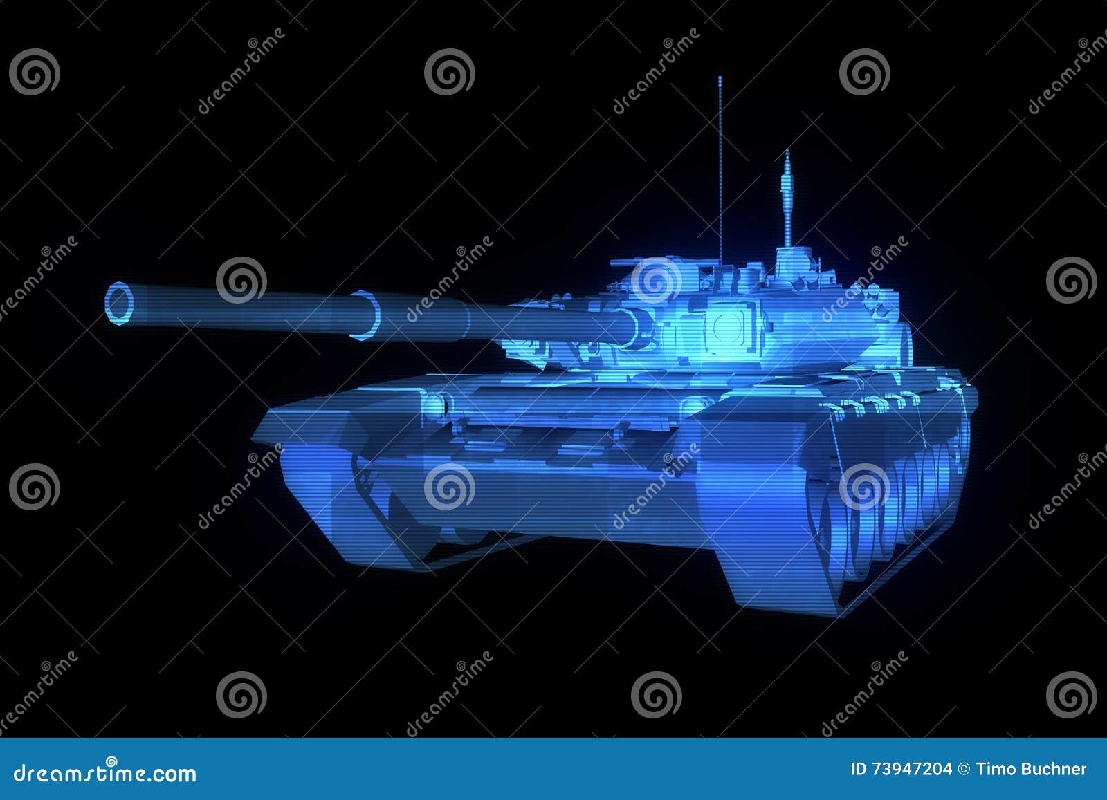 3D Tank Hologram Wireframe in Motion. 3D Rendering Stock Illustration ...