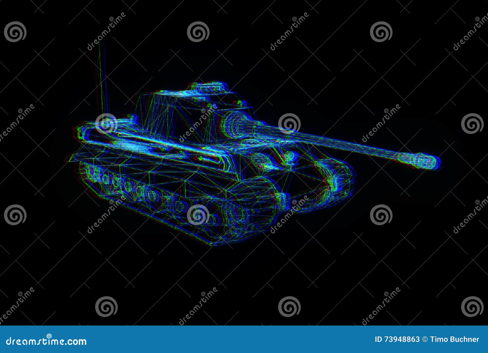 3D Tank Hologram Wireframe in Motion. Nice 3D Rendering Stock ...