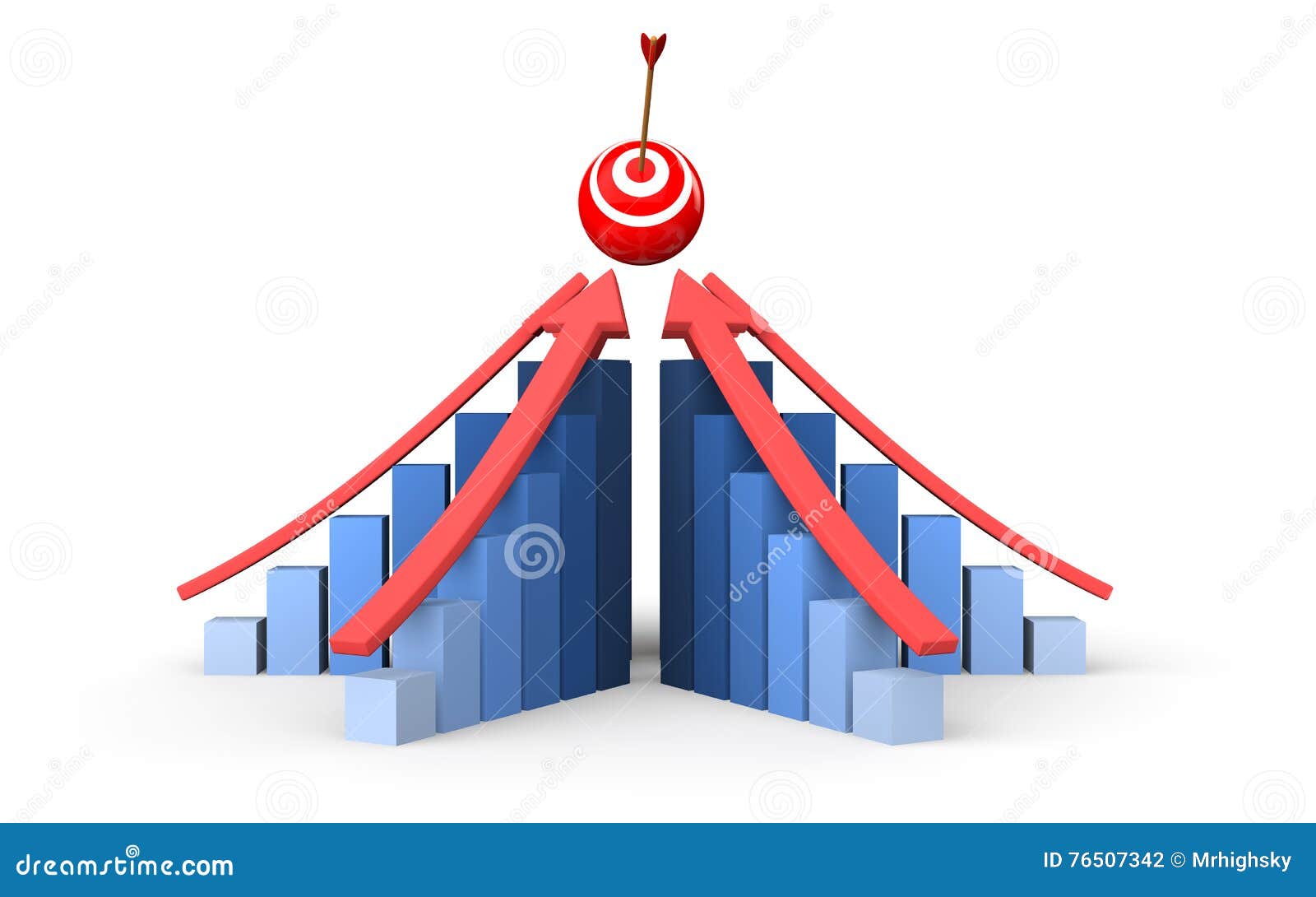 3d Target Sphere and Arrow on Progress Graphs Stock Illustration ...