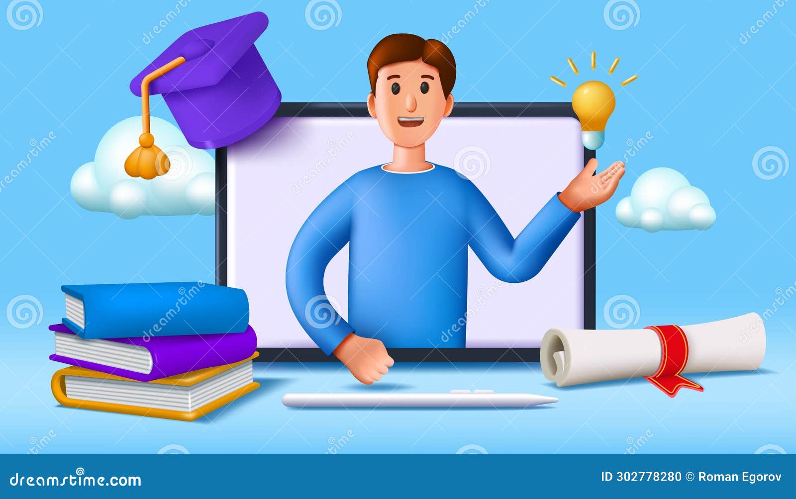 3D Teacher. Student Training Online. People Character on English Course ...